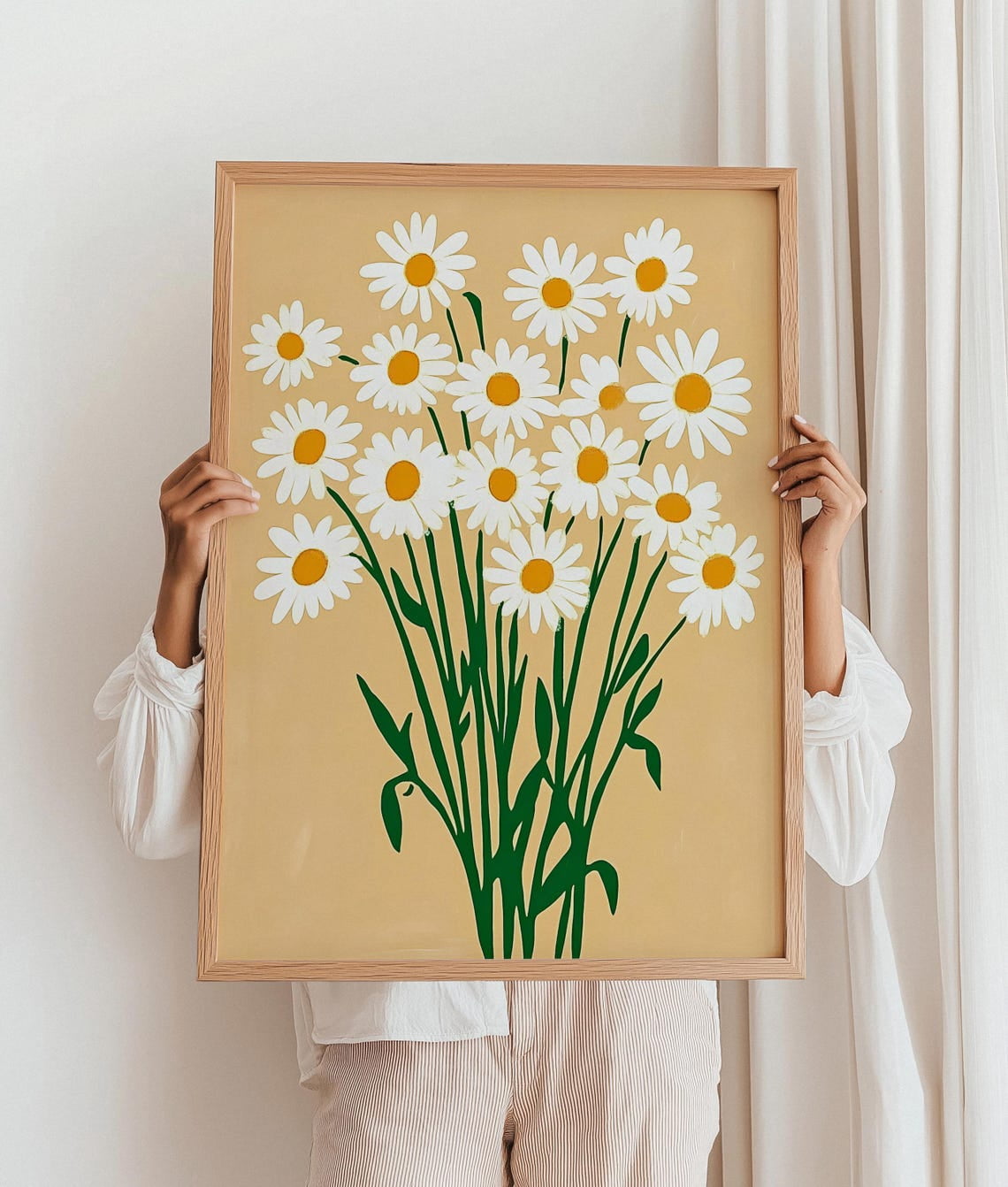 Summer boho daisy bouquet art Poster neutral daisies flower artwork ...