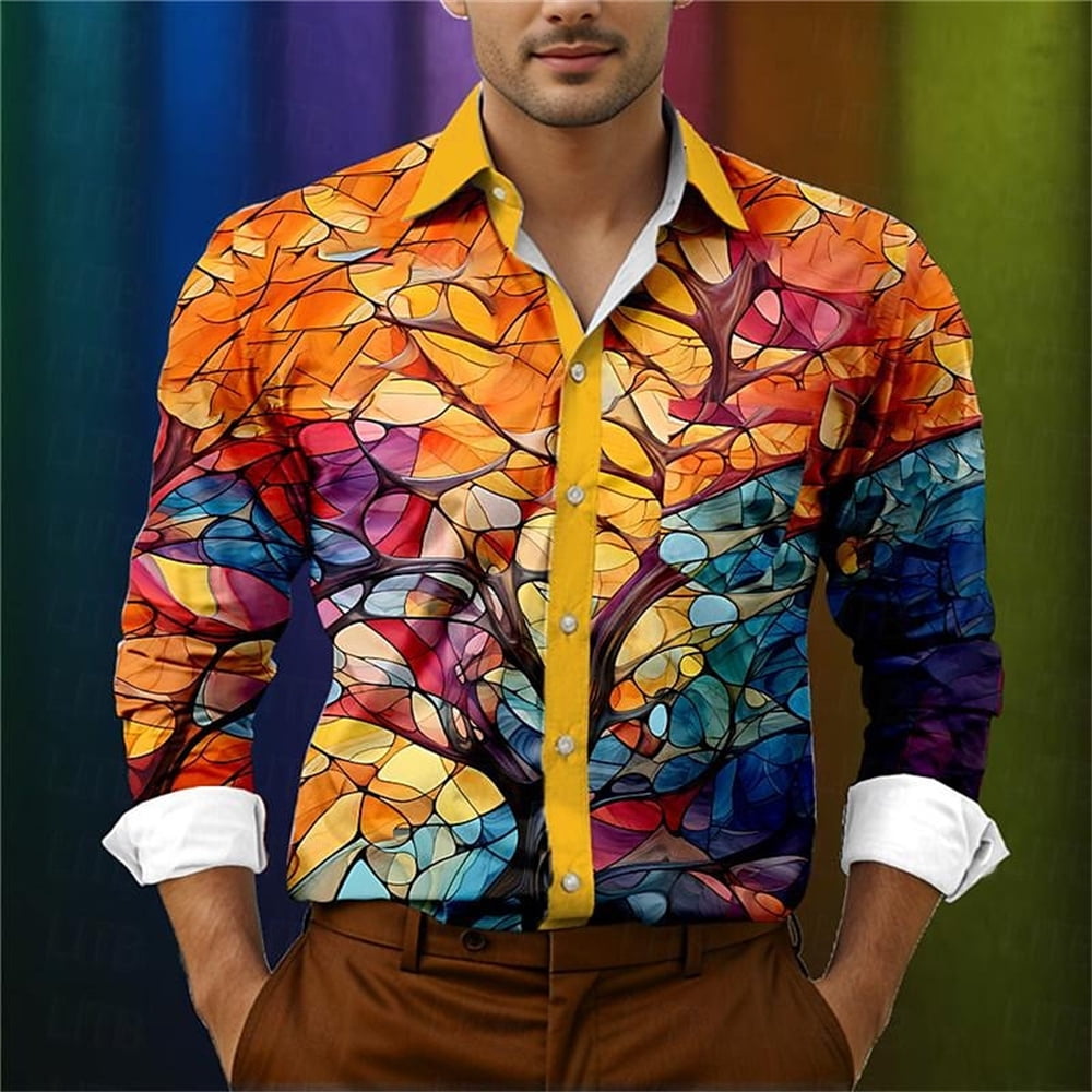 Summer designer designs patchwork gradient 3D printed lapel men's ...