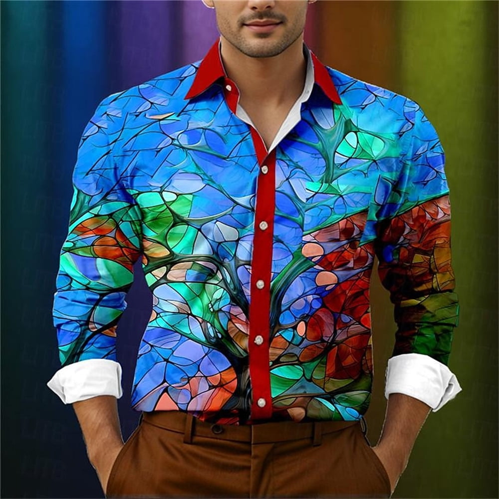 Summer designer designs patchwork gradient 3D printed lapel men's ...