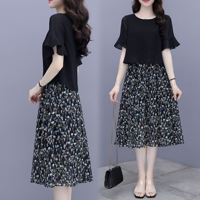 Summer dress 2024 new slim fat sister long 200kg chiffon floral skirt ...