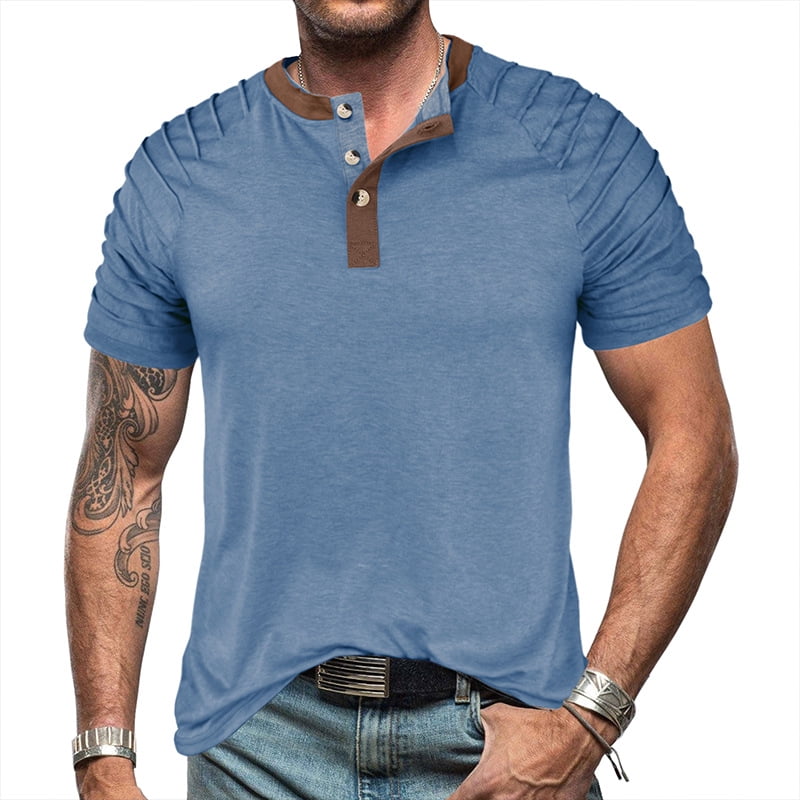 Summer men's short-sleeved shirts men's shirts color block tops ...