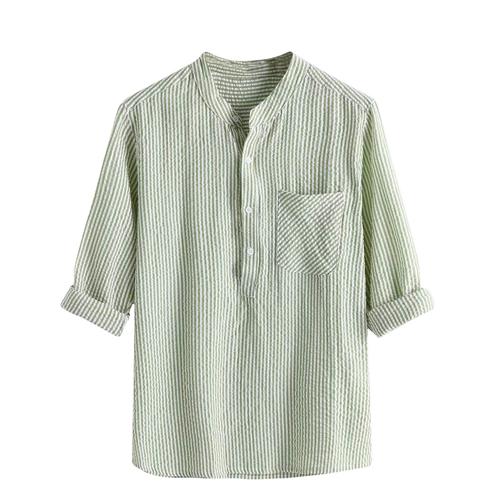 Summer Clearance APEXFWDT Men's Linen Henley Shirt Long Sleeve Casual Striped Hippie Beach T ...