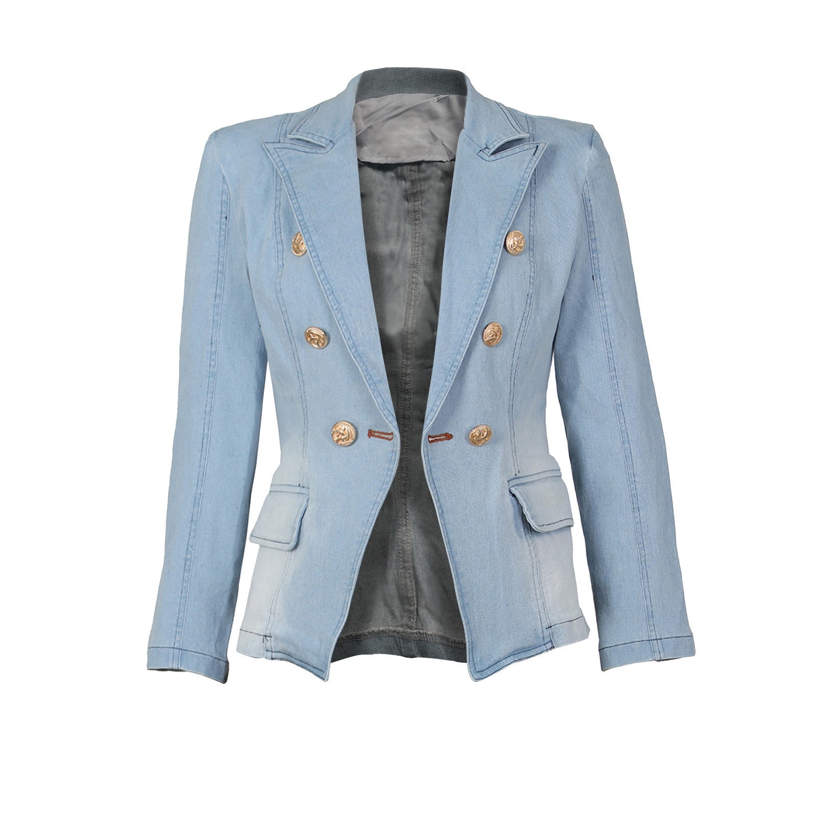Summer Clearance APEXFWDT Women's Denim Blazers Jacket Casual Puff ...