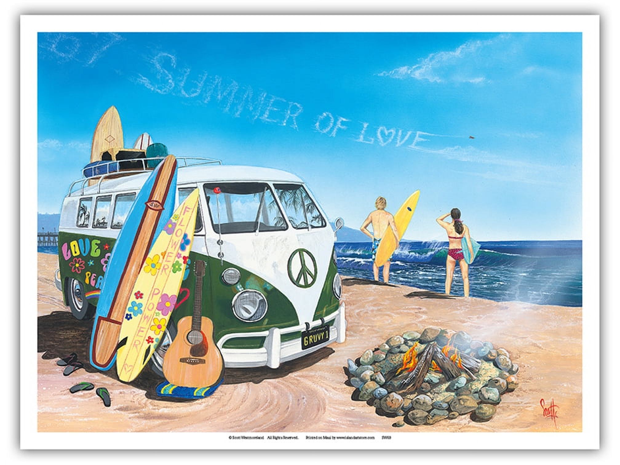 Summer of Love - Classic VW Van - Beach Surf Board - From an Original ...