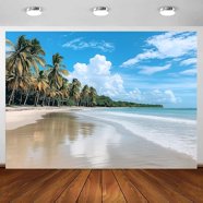 Ocean-Themed Tropical Island Photo Backdrop, Coconut Trees, Sea, Beach ...