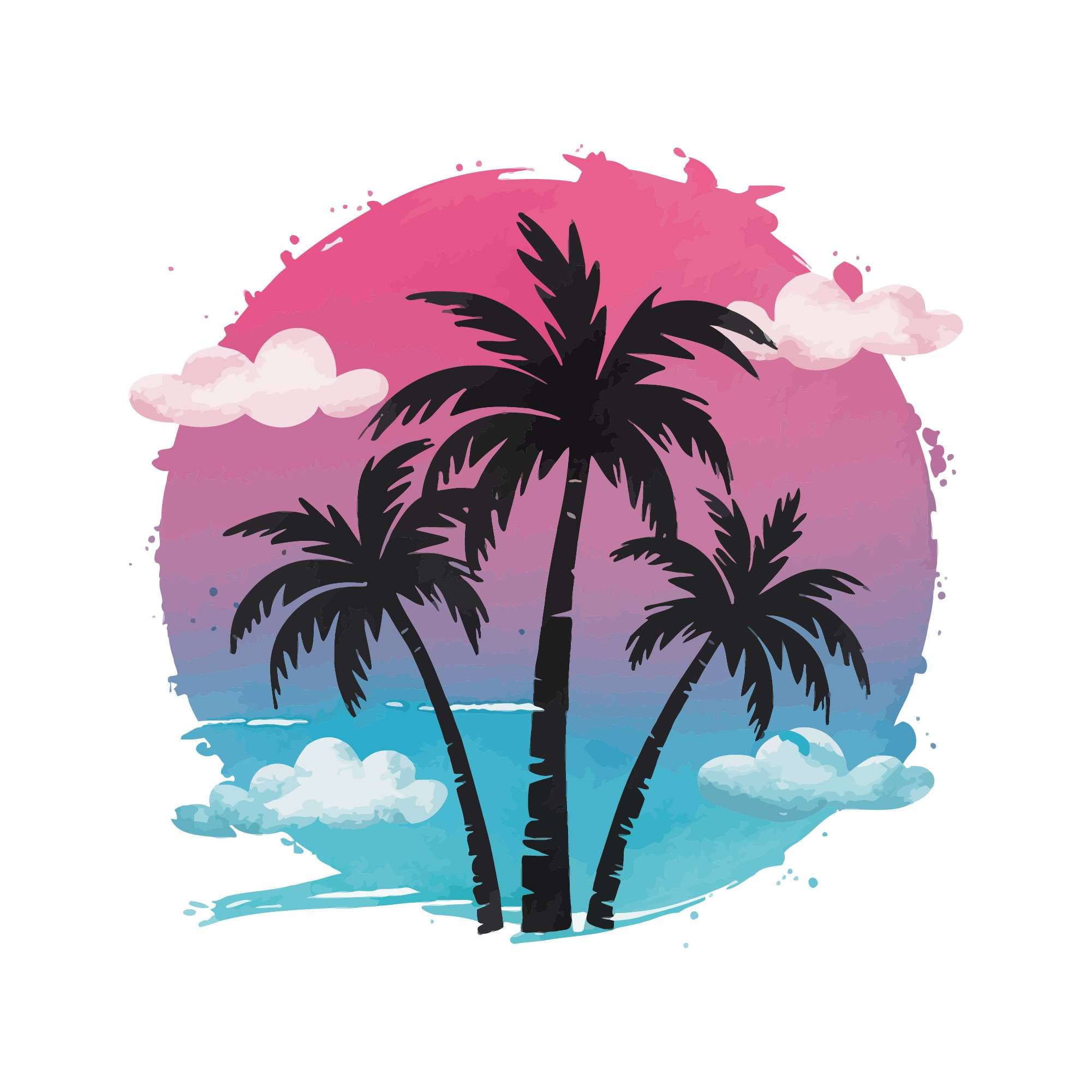 Summer tropical Palm Tree Beach Outdoor Scenes Wall Art Sticker Designs ...
