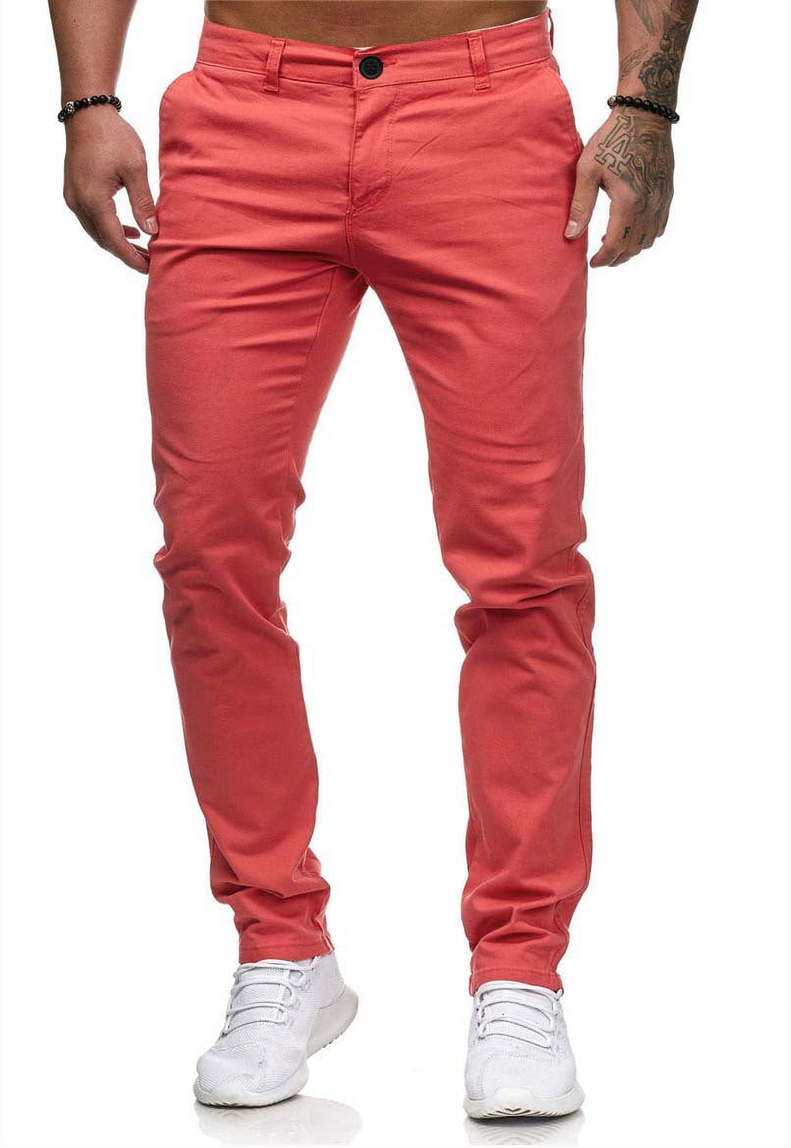 Summer trousers slim fit solid color men's trousersDark Red Size XL ...