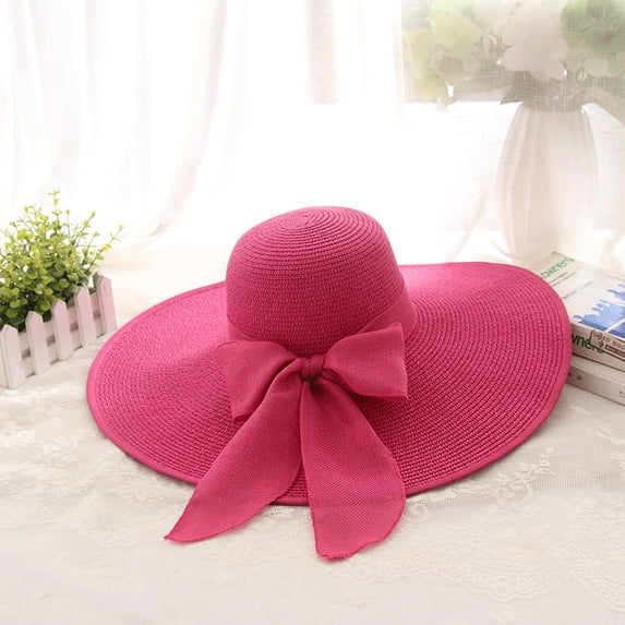Summer wide-brimmed straw hat, beach vacation sun protection hat ...