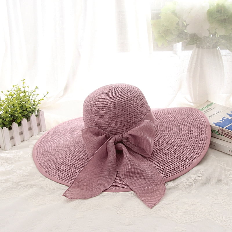 Summer wide-brimmed straw hat, beach vacation sun protection hat ...