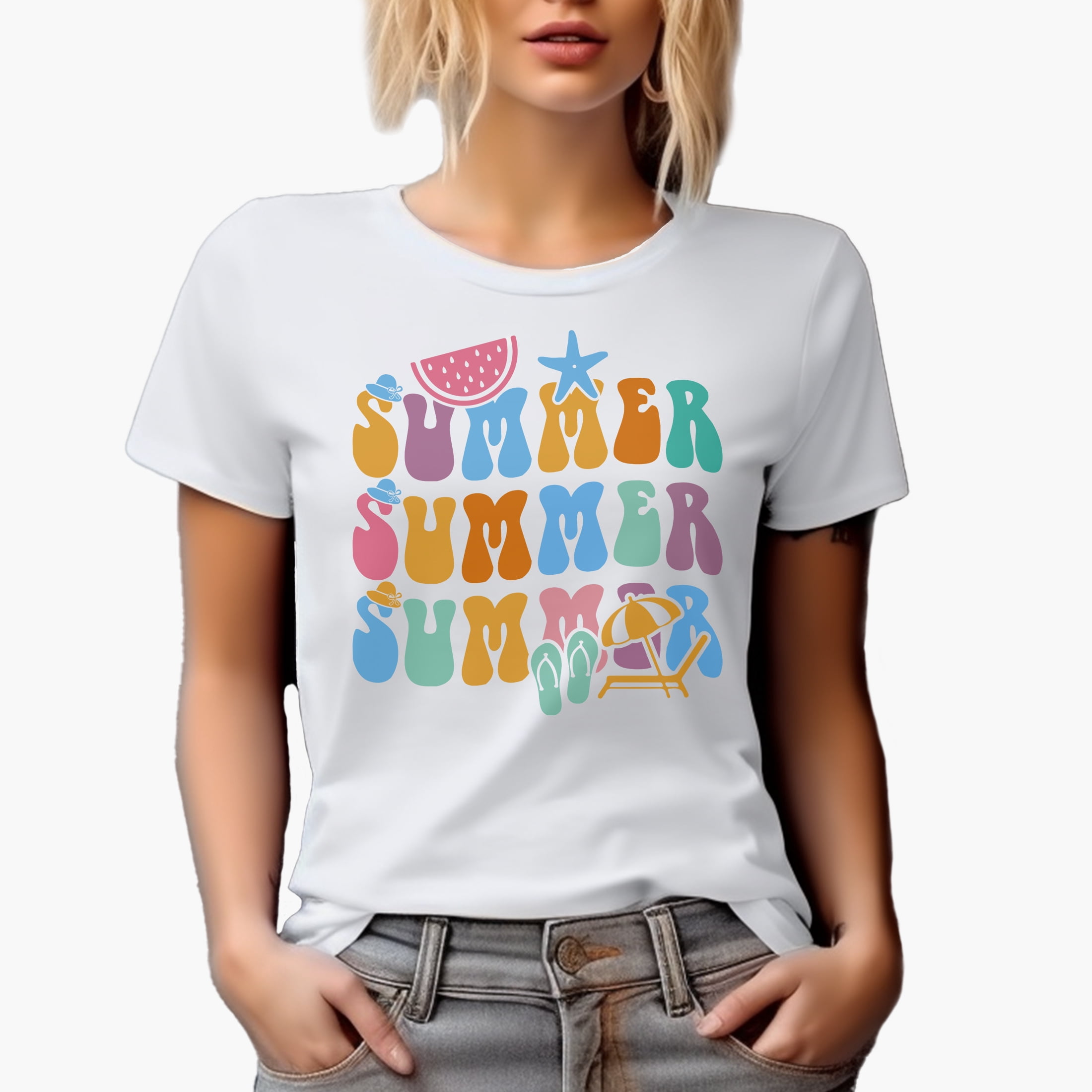 Summer with Watermelon, Hat, Starfish, Slippers, Umbrella & Beach Chair ...