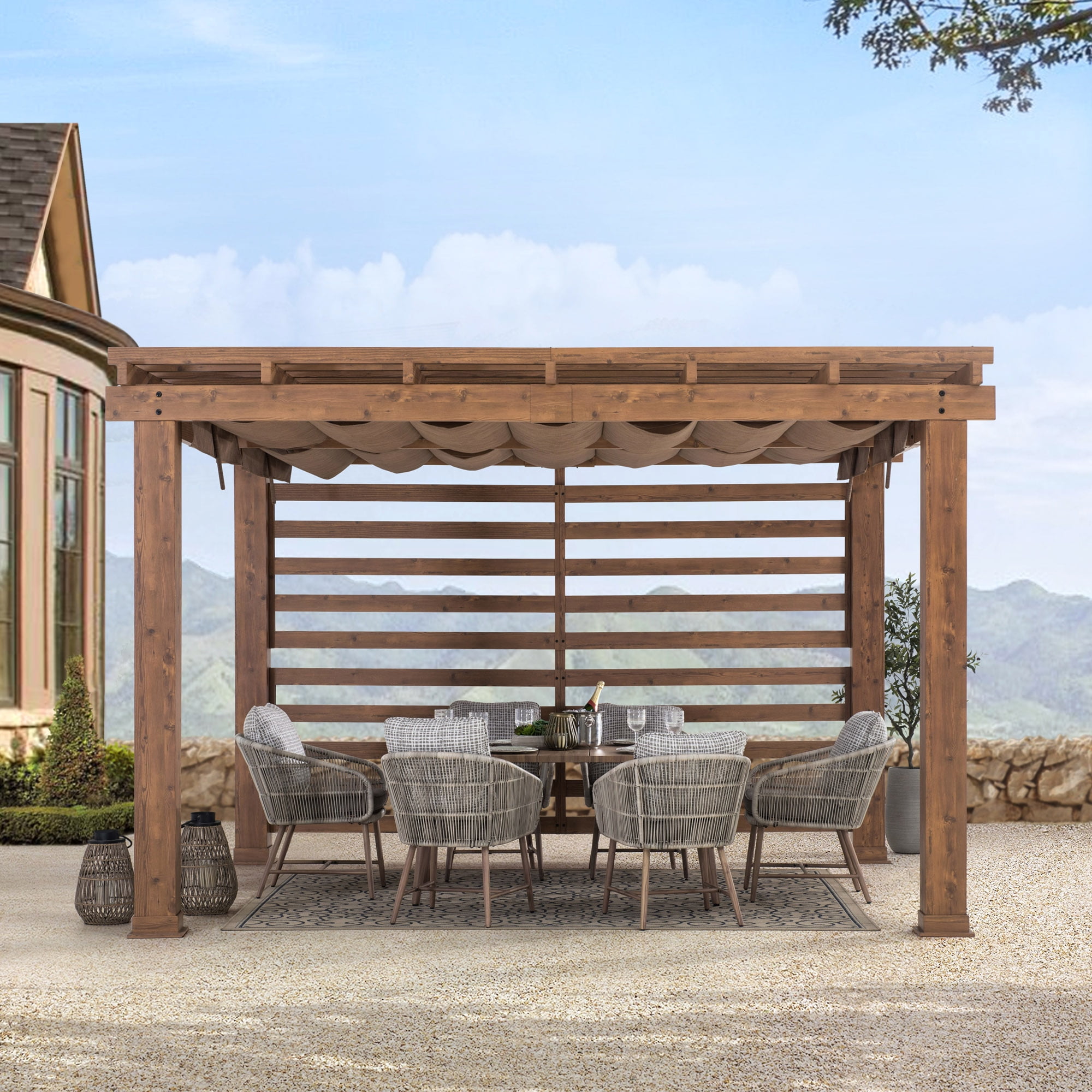 SummerCove 13ft x 11ft Woodlynne Steel Pergola with Retractable Canopy ...