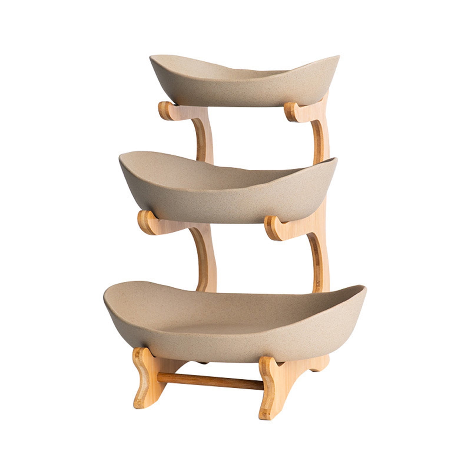 Summercome 3 Tier Ceramic Fruit Bowl With Bamboo Wood Stand for Kitchen ...