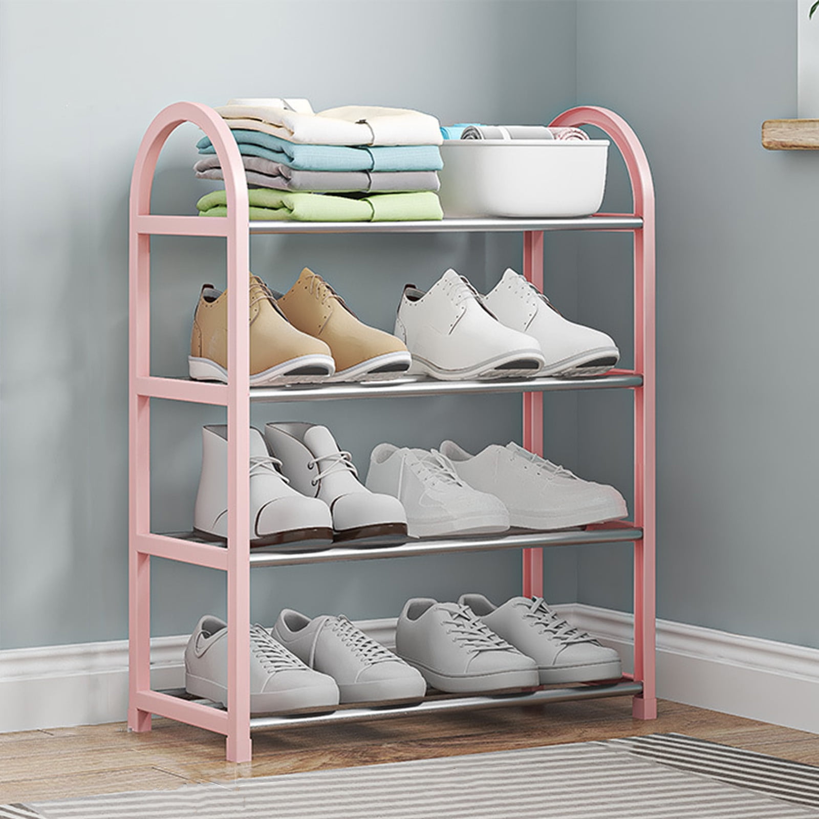 Summercome 4-Tier Shoe Rack, Stainless Steel Shoe Shelf Storage ...