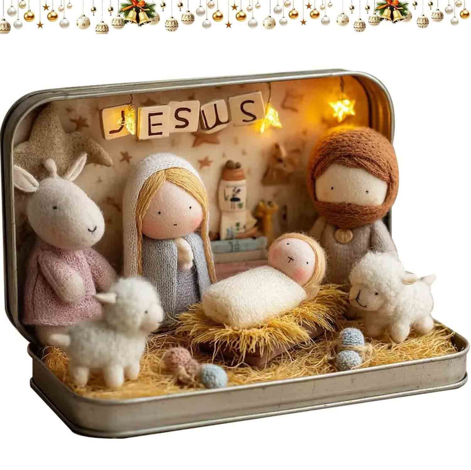 Summercome Mini Christmas Nativity Set in a Tin Box, Portable Pocket ...