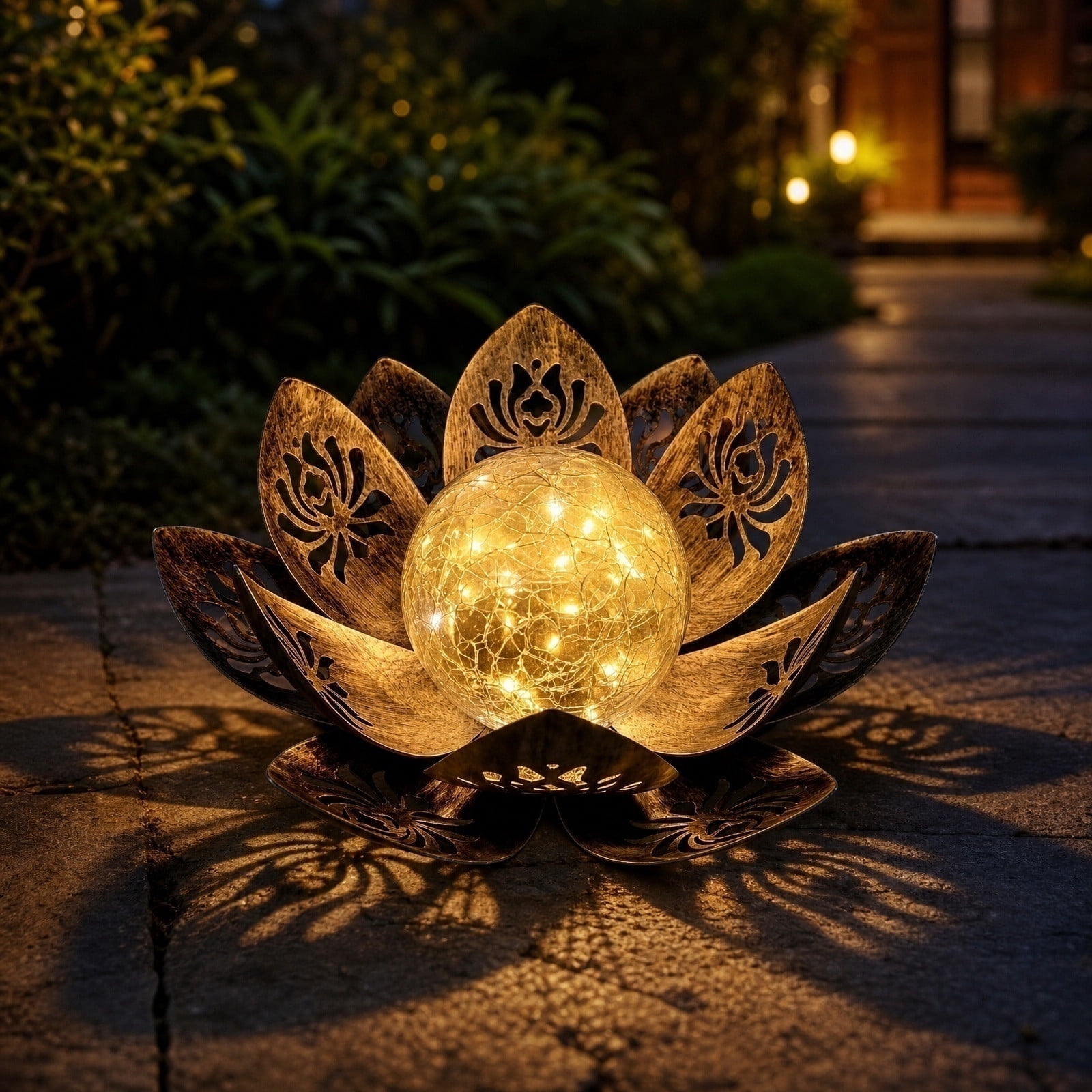 Summercome Solar Light Outdoor, Art Crackle Globe Glass Lotus ...