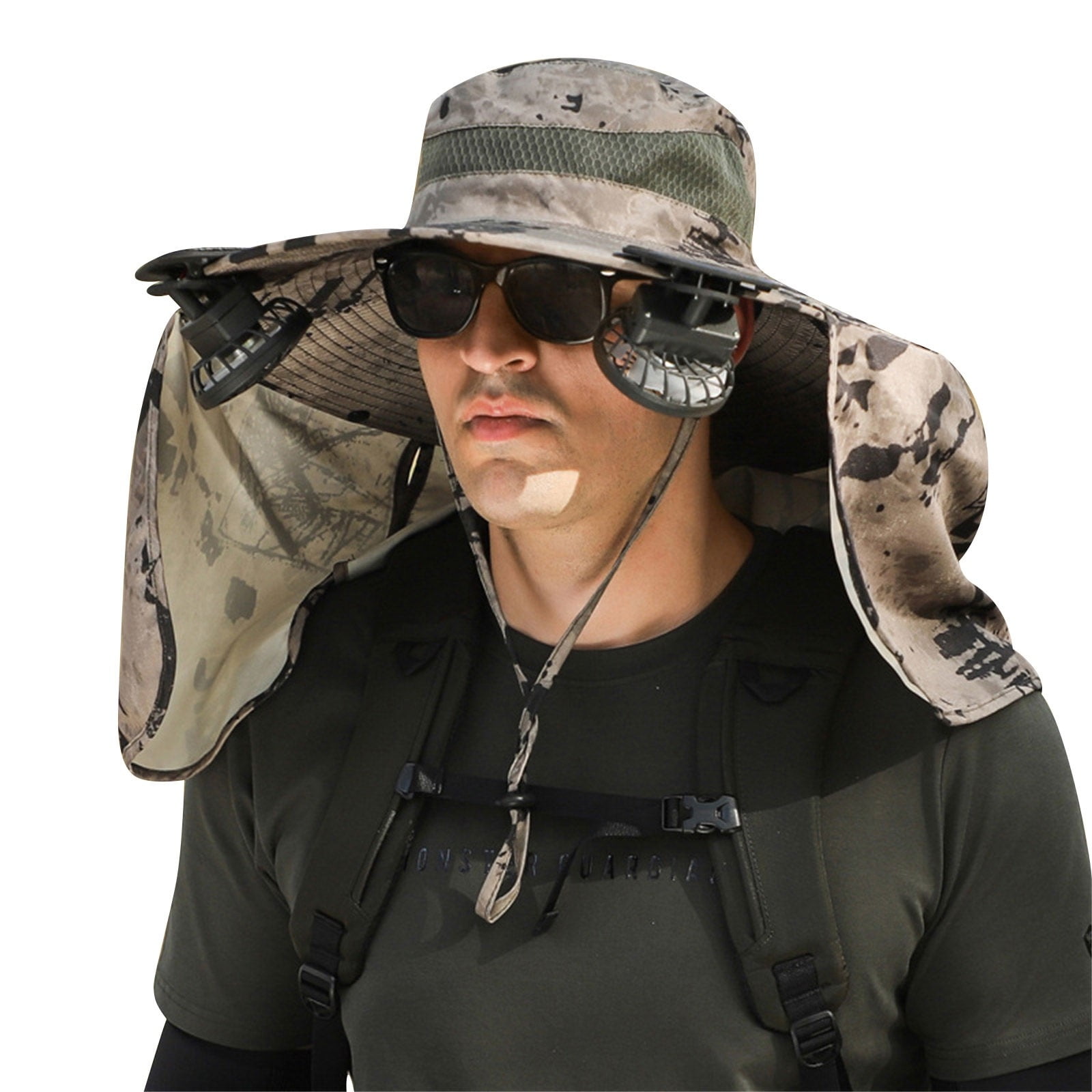 Summercome Wide Brim Sun Hat with 2 Fan Outdoor Solar Powered USB ...