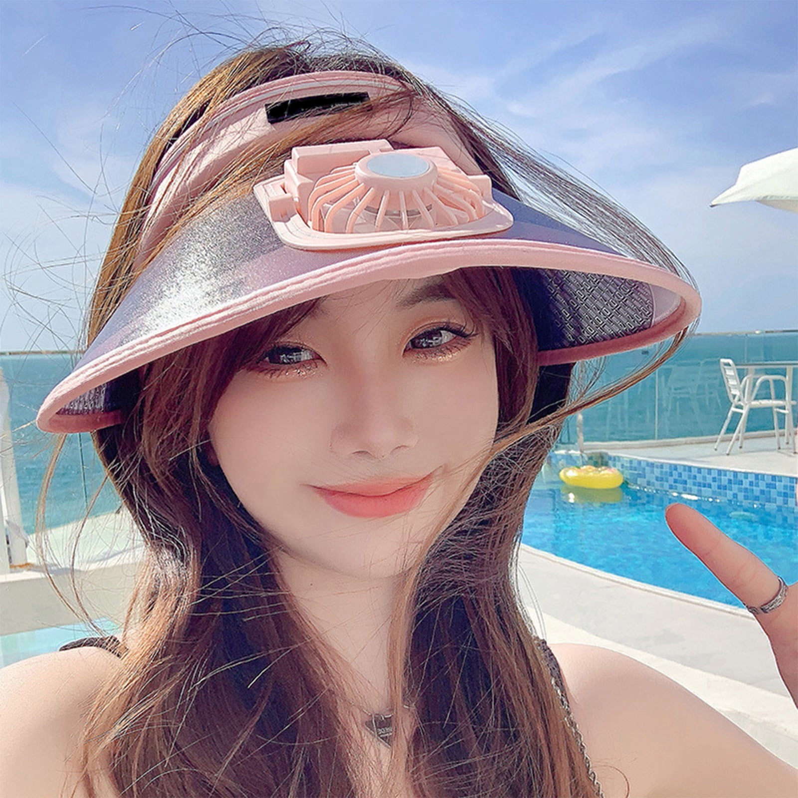 Summercome Women Sun Visors Hat with Fan, Hat with Rechargeable Fan ...