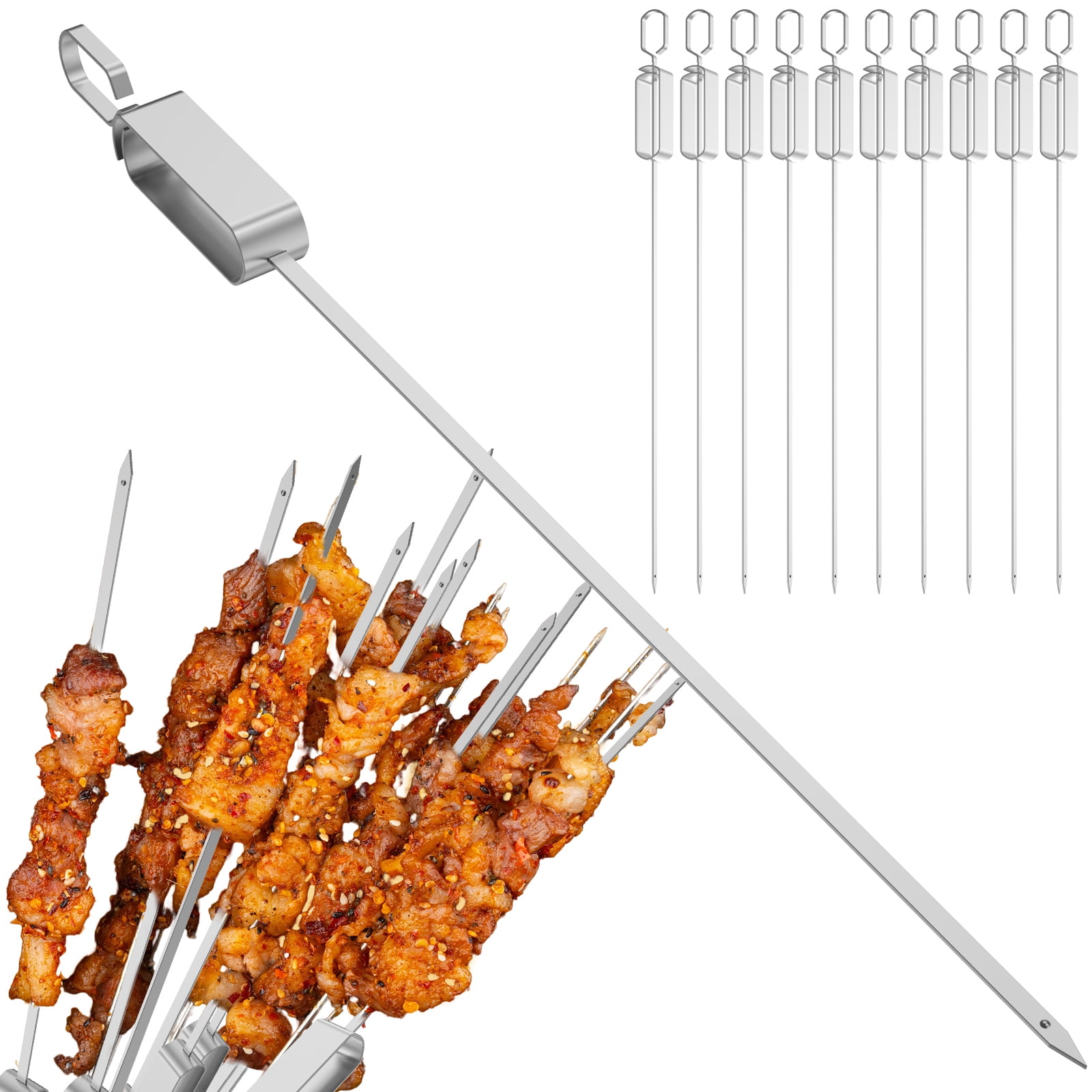 Summerkimy 10Pcs BBQ Skewers Set with Storage Bag 17.1inch Stainless ...