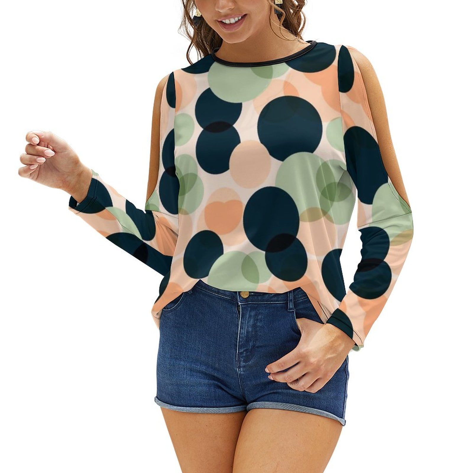 Summernight Peach Women Short Sleeve Tops O-Neck Hollow Out Shoulder ...