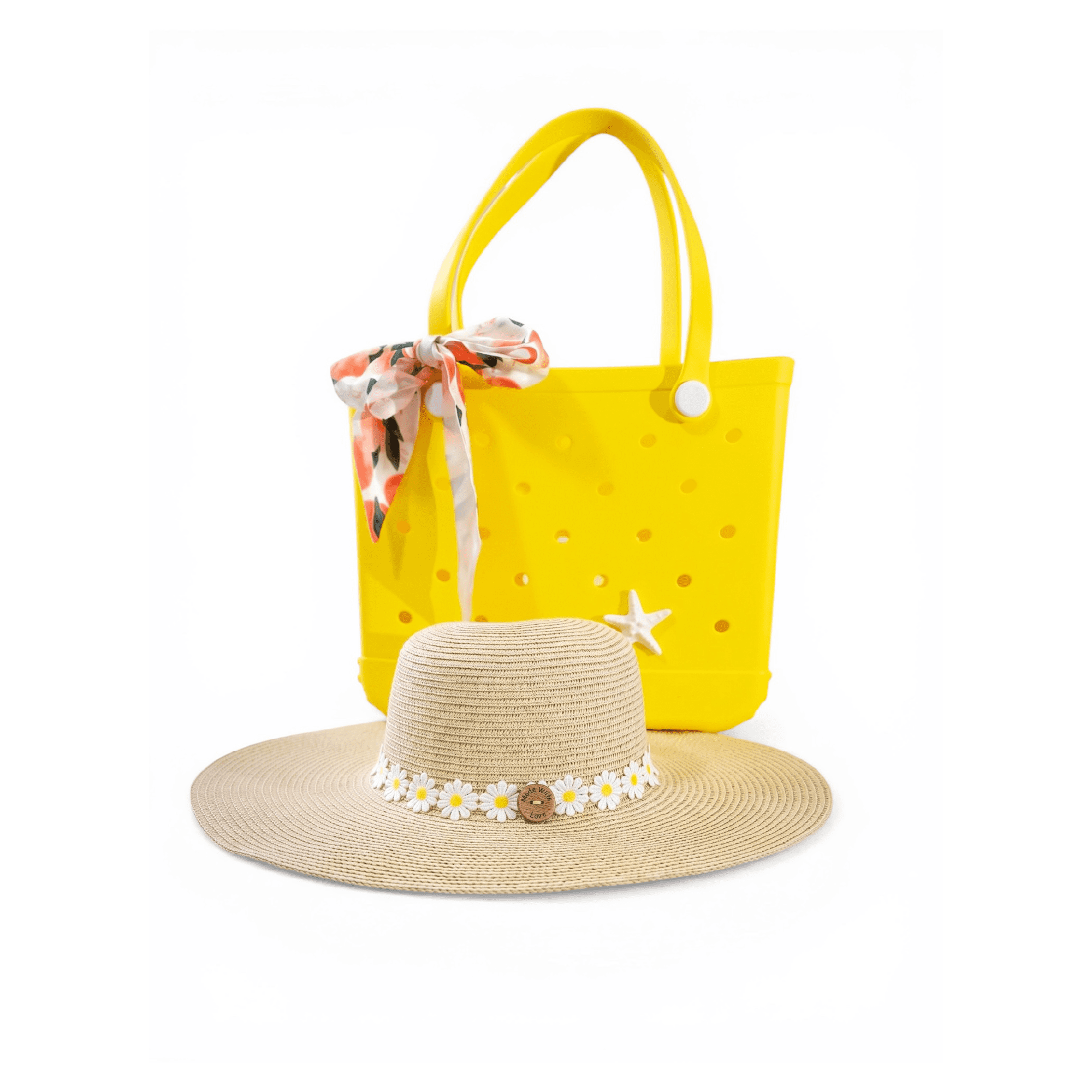 Summervibes Women’s Beach Tote and Hat Set – Yellow Waterproof EVA Bag ...