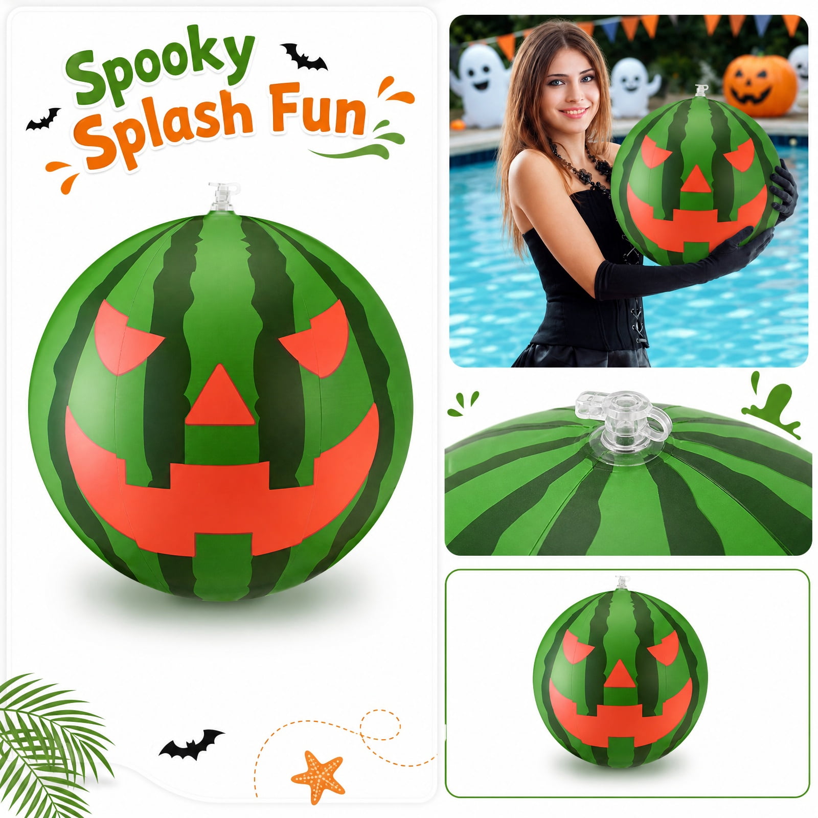 Summerween 16in Halloween Inflatable Beach Balls Watermelon Jack O ...