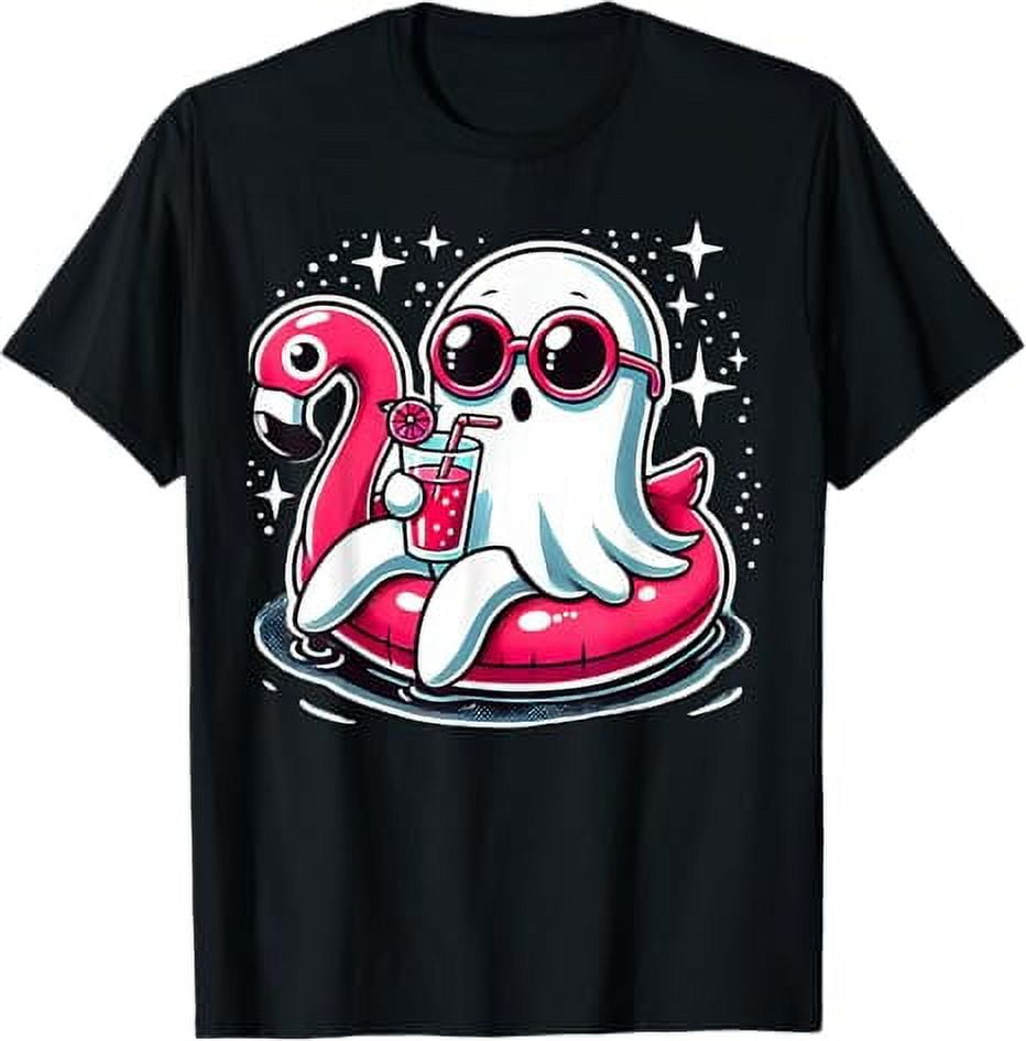 Summerween Ghost On A Pool Cute Spooky Summer Summerween T-Shirt ...