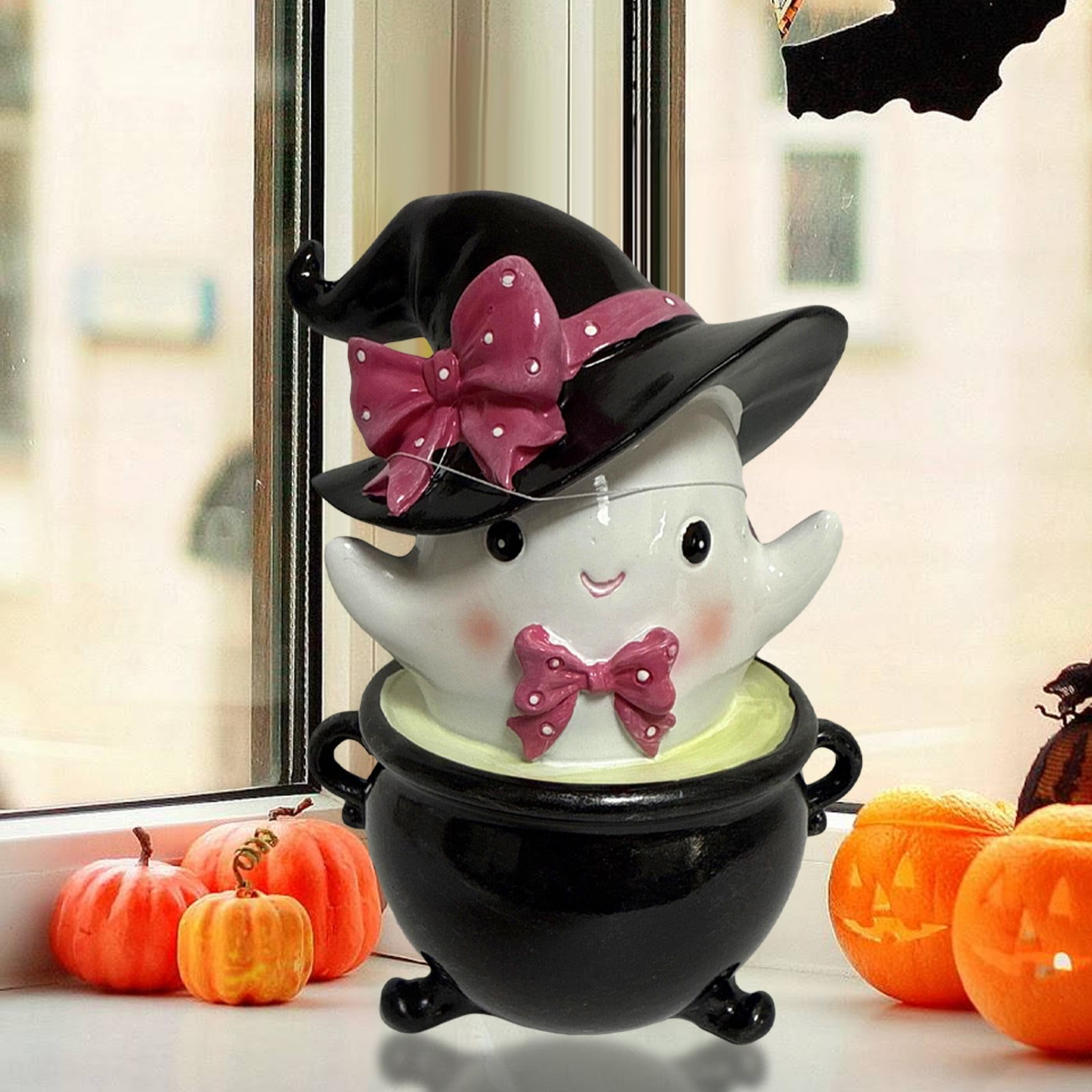 Summerween Halloween Ghost with Pink Bow Witch Hat in Cauldron NEW ...