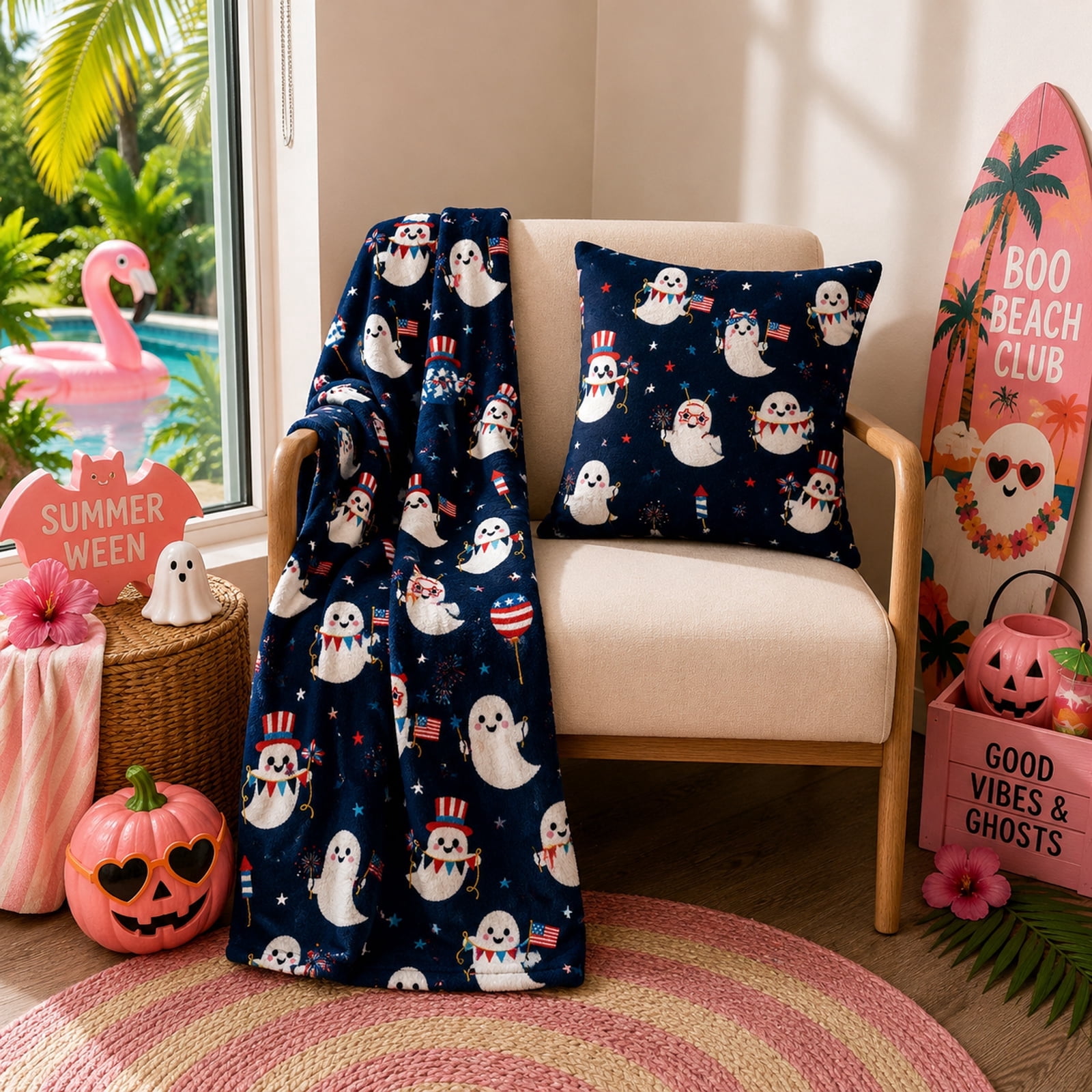 Summerween Oversize Super Soft Plush Throw Blankets, Summer Patio Pool ...
