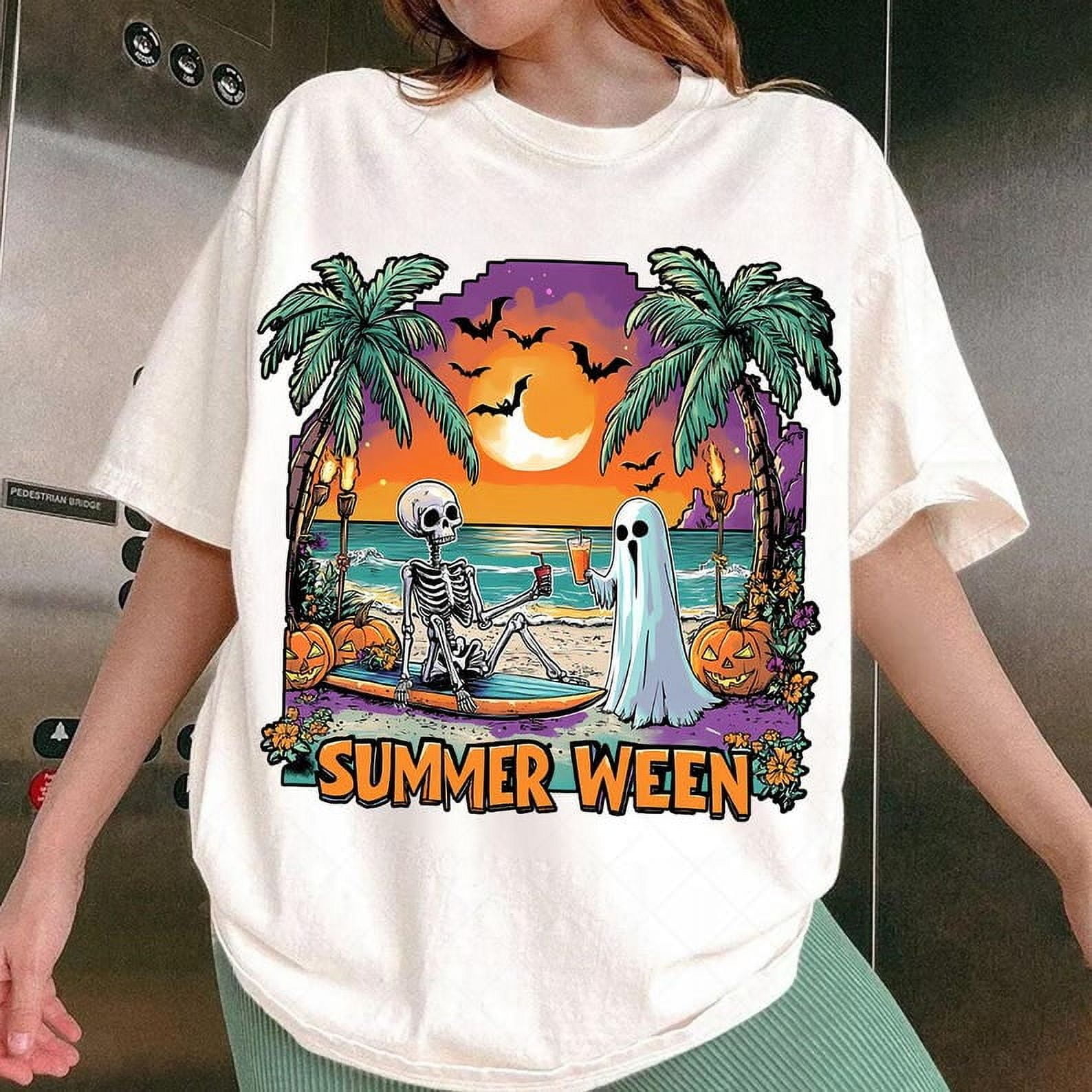Summerween Skeleton Beach Party T-Shirt Halloween Vibes Spooky Summer ...