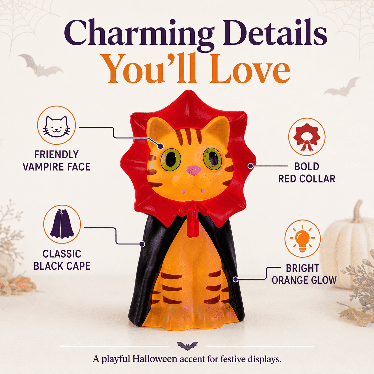 Summerween Vampire Cat Blow Mold Bright Cheerful Orange Finish Adds ...