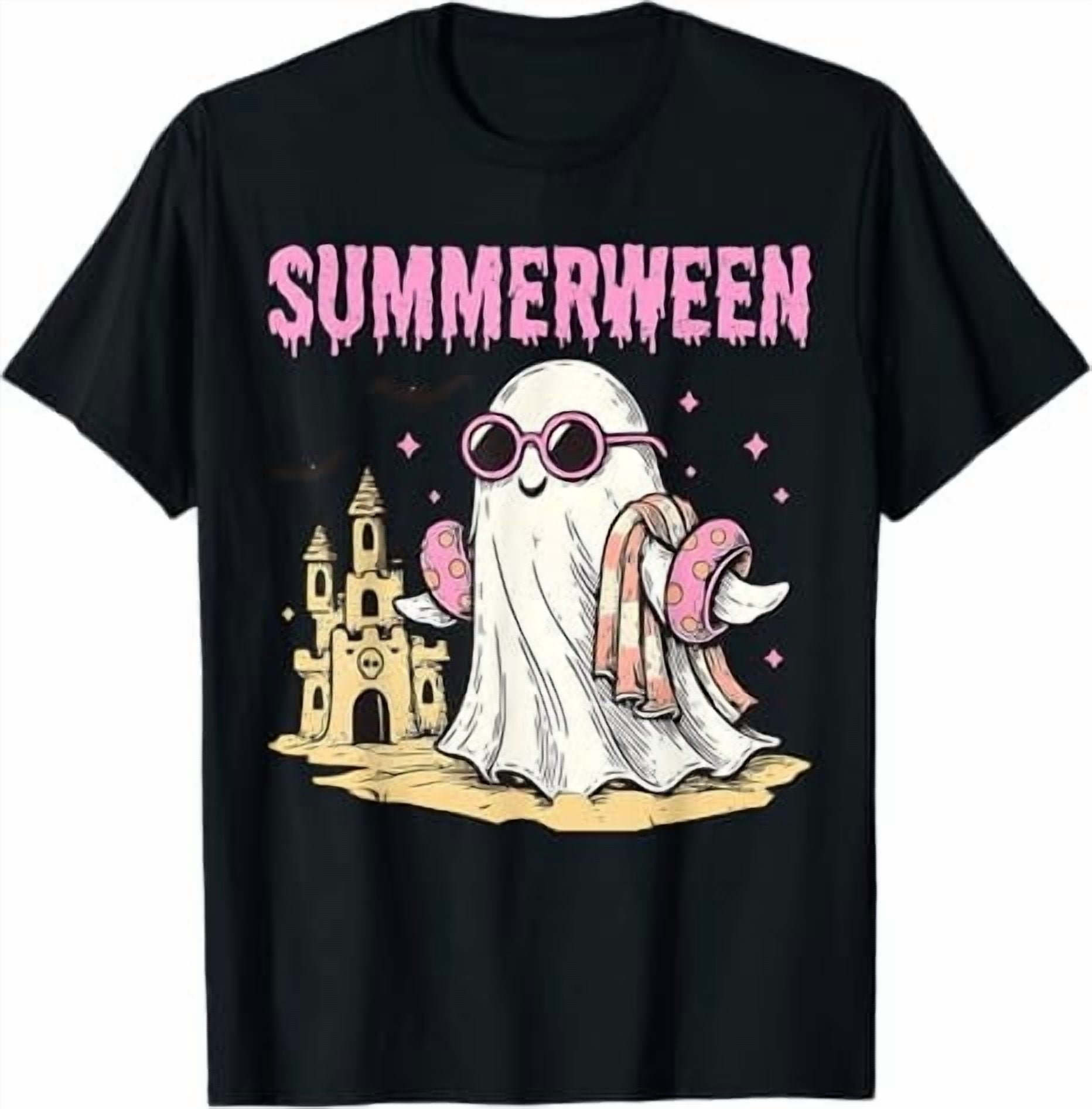 Summerween Vibes Ghost Beach Tee, Funny Spooky Vacation Shirt for Men ...