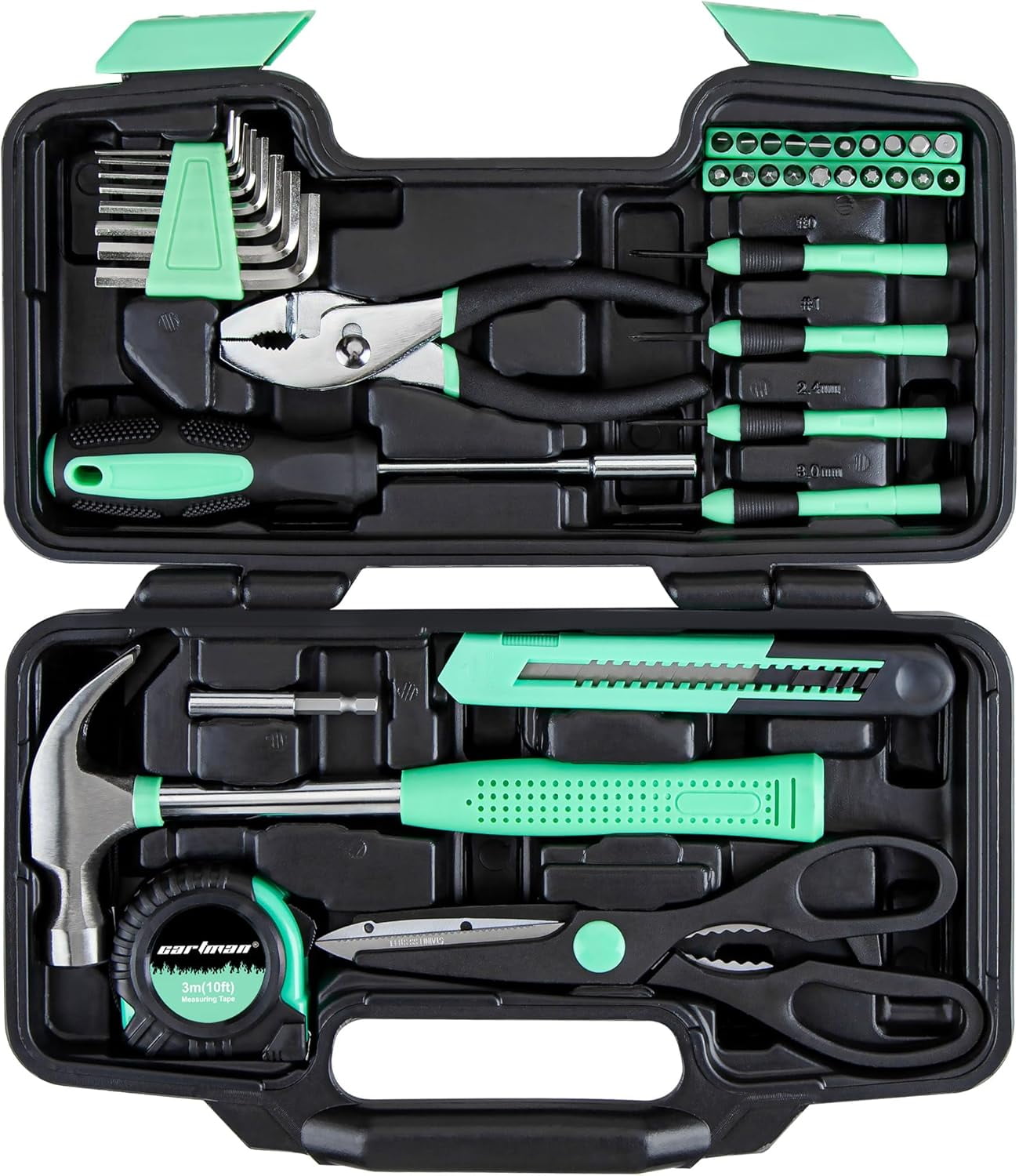 Summit 39 Piece Tool Set General Household Hand Kit with Plastic Toolbox Storage Case Green ...