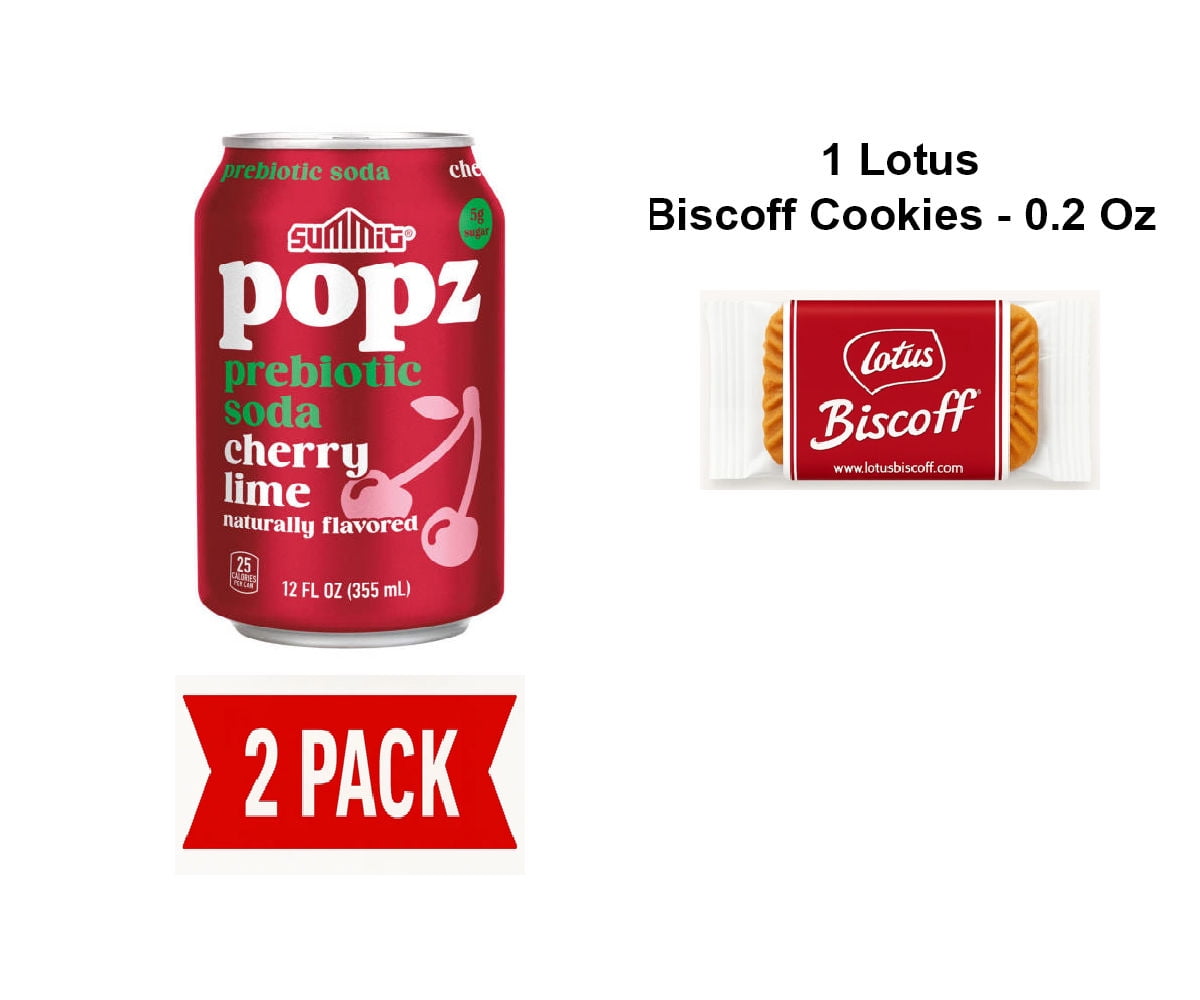 Summit Cherry Lime Flavored Prebiotic Soda, 12 fl oz can - Pack of 2 & Lotus Biscoff Cookie - 0. ...