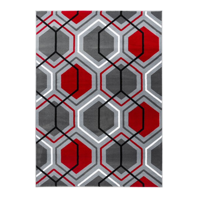 Summit Collection - Geometric Honeycomb Red Grey Red Area Rug - Walmart.com