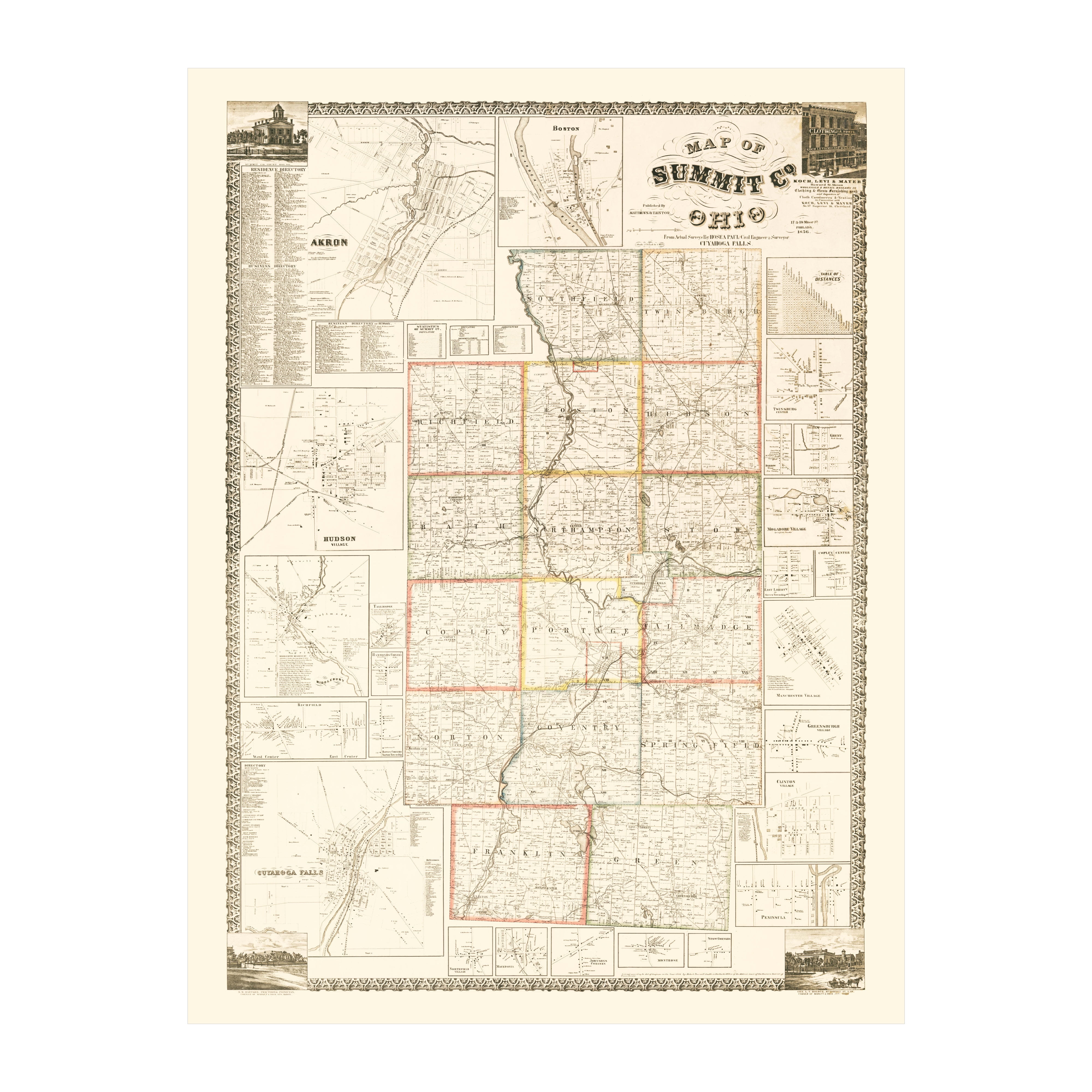 Summit County Ohio Art, 1856 Vintage Map of Summit County OH History ...