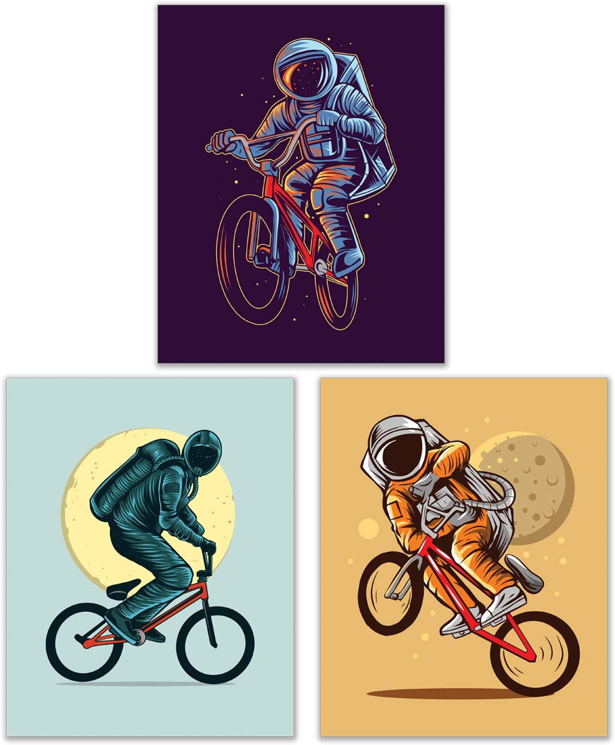 Summit Designs BMX Bike Astronaut Wall Art Decor Prints - Set of 3 ...