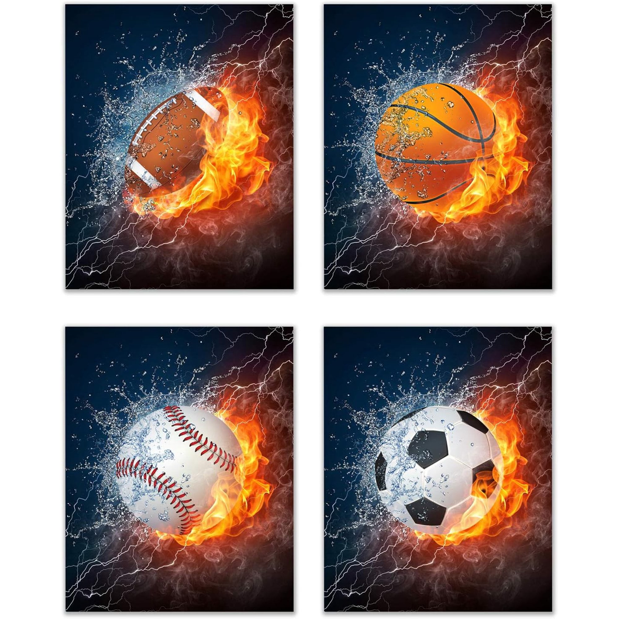 Summit Designs Flame Sports Balls Wall Art Décor – Set of 4 Unframed ...