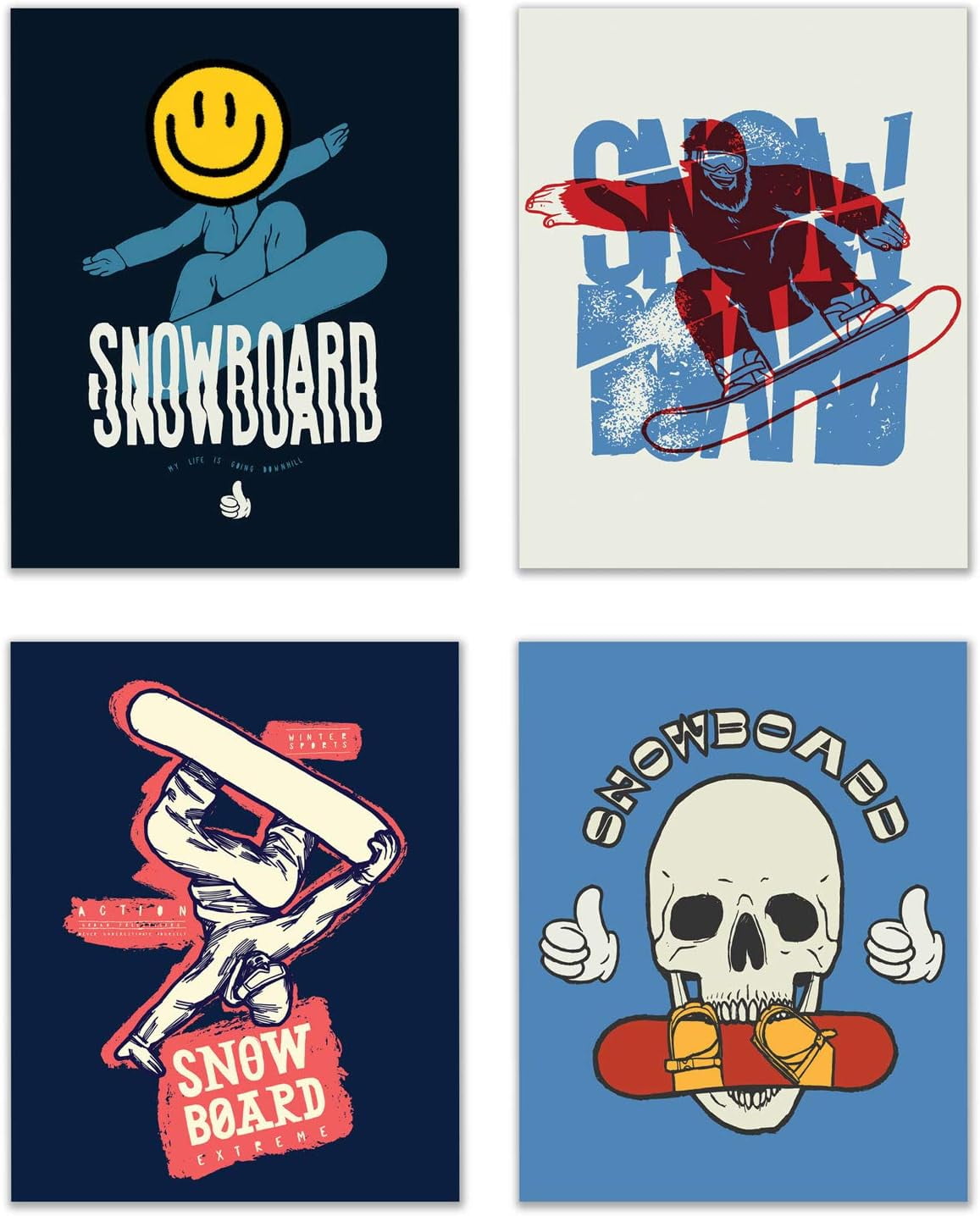 Summit Designs Snowboarding Wall Art Decor Prints - Set of 4 (8x10 ...