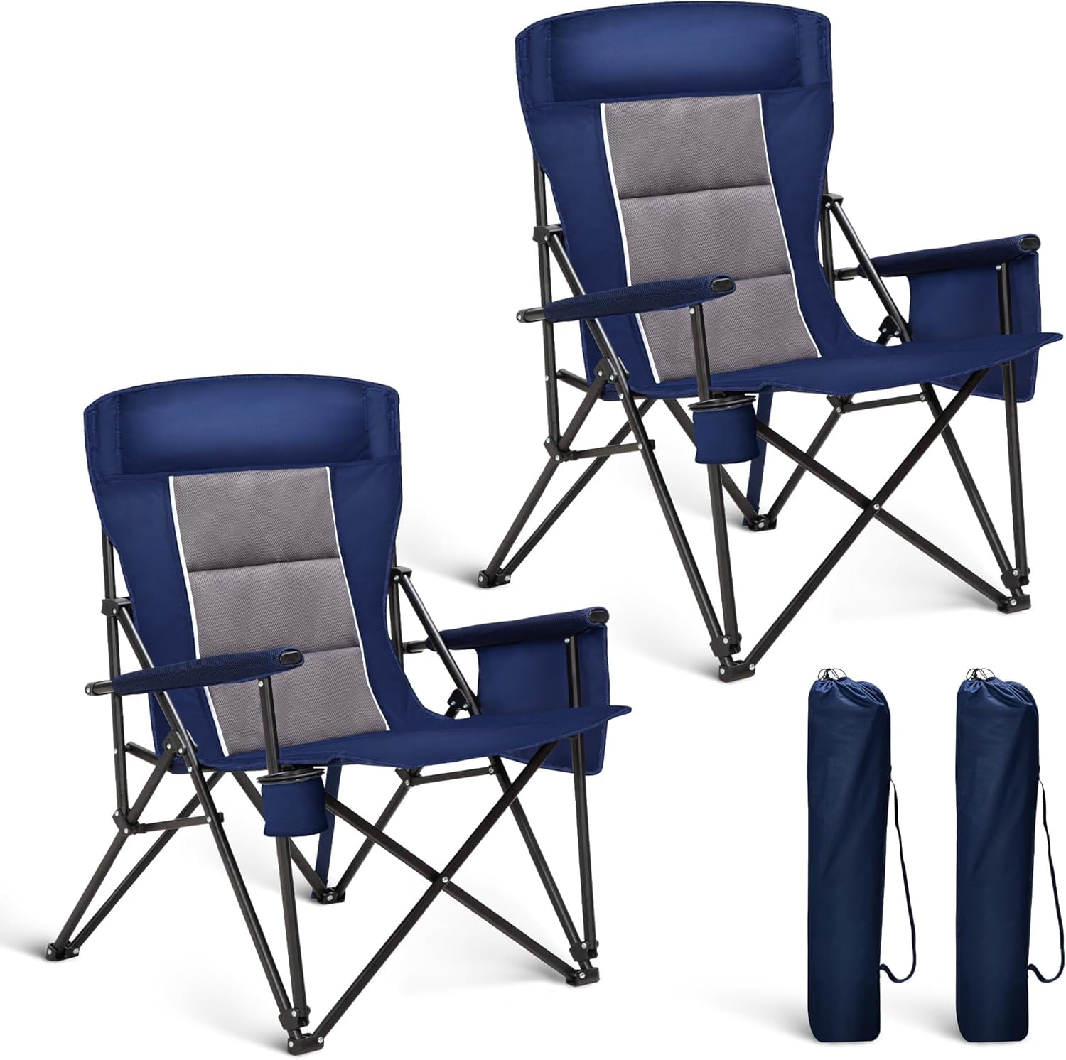 Summit Heavy Duty High Back Camping Chairs with Cup Holder Oversized ...