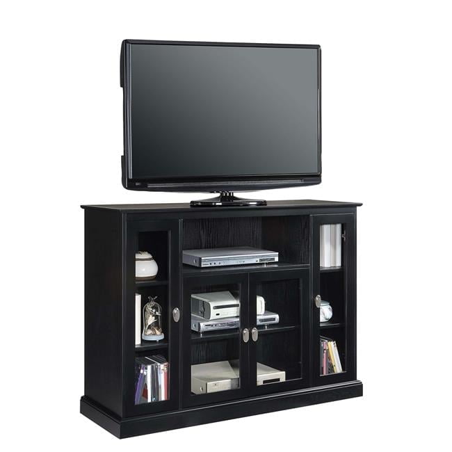 Summit Highboy TV Stand with Storage Cabinets & Shelves, Black ...