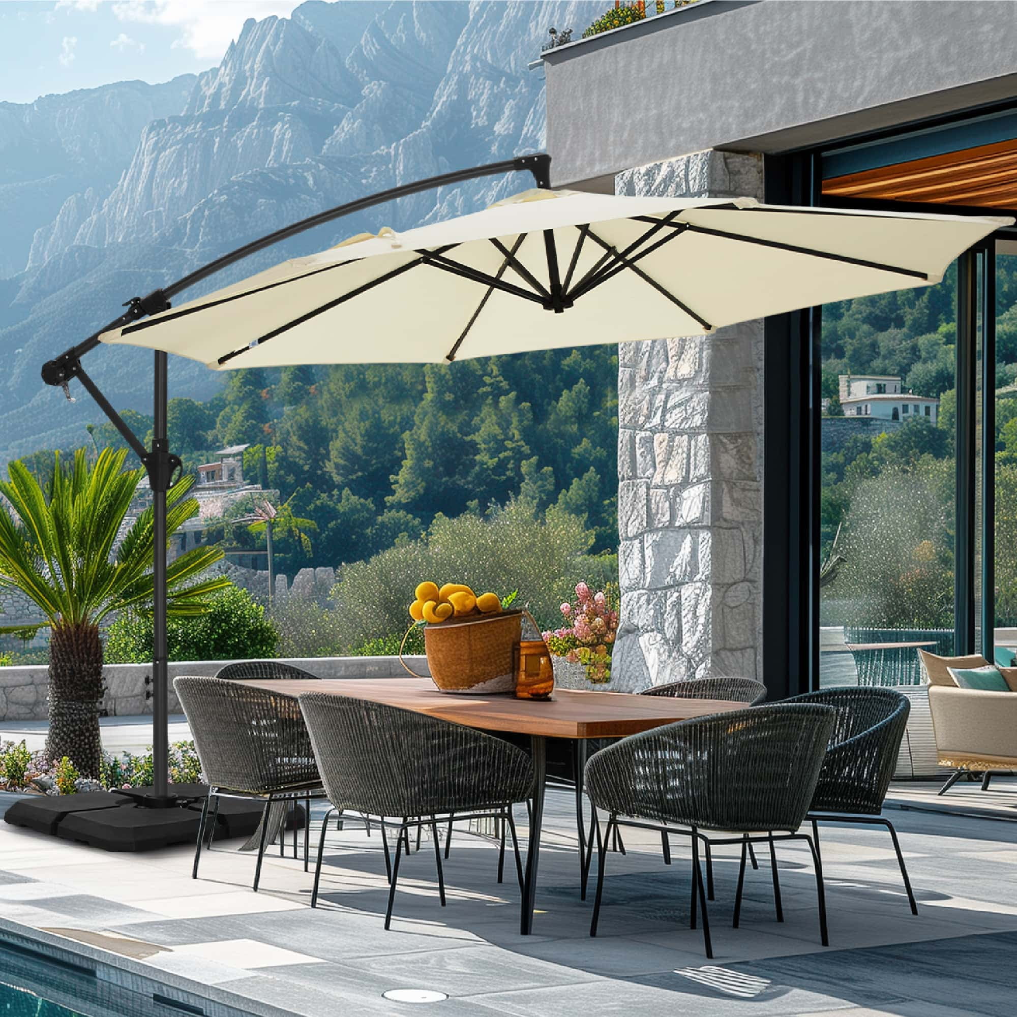 Summit Living 10 FT Patio Umbrella Offset Cantilever Umbrella White ...