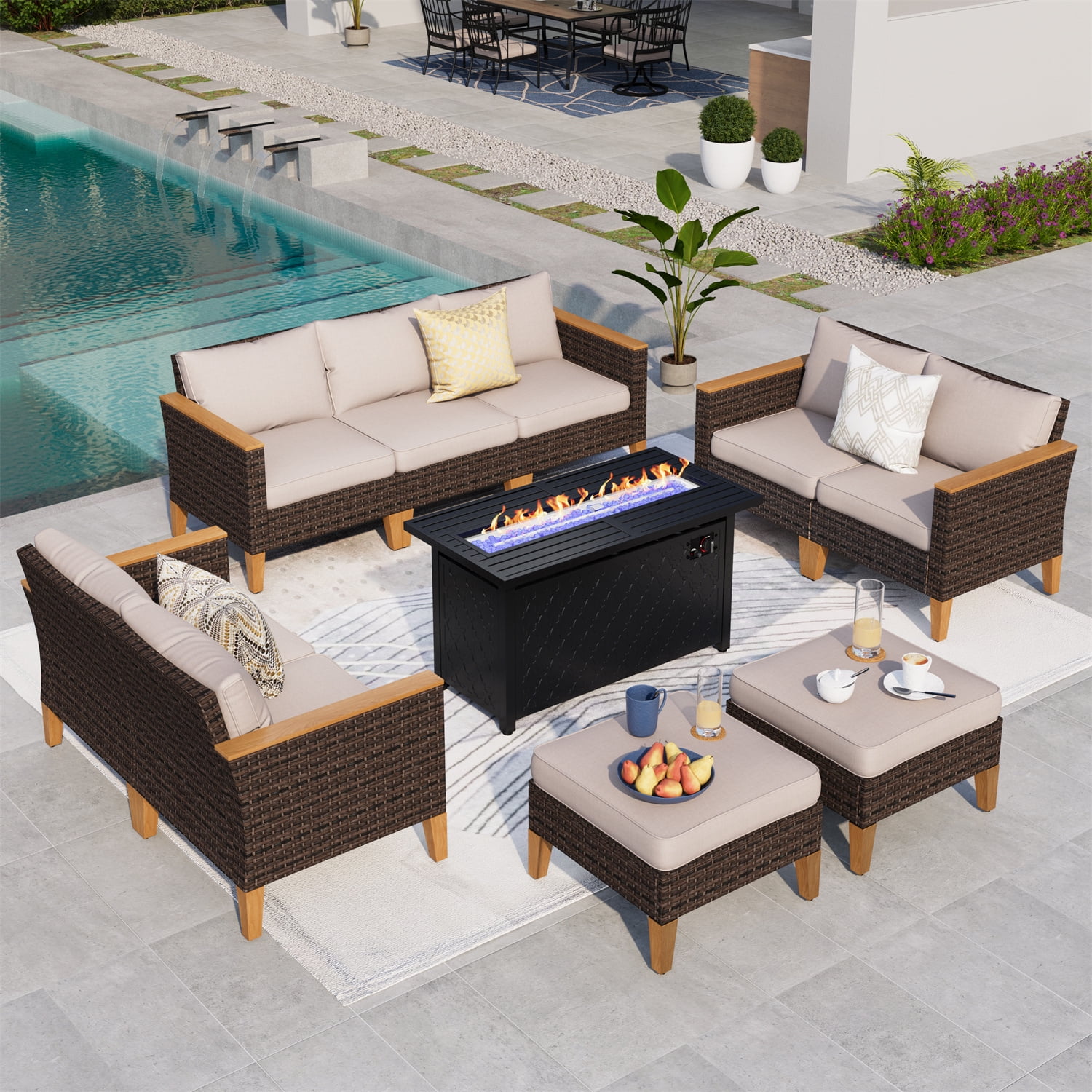 Summit Living 10 Pieces Outdoor Patio Furniture Set with 45-Inch Fire ...