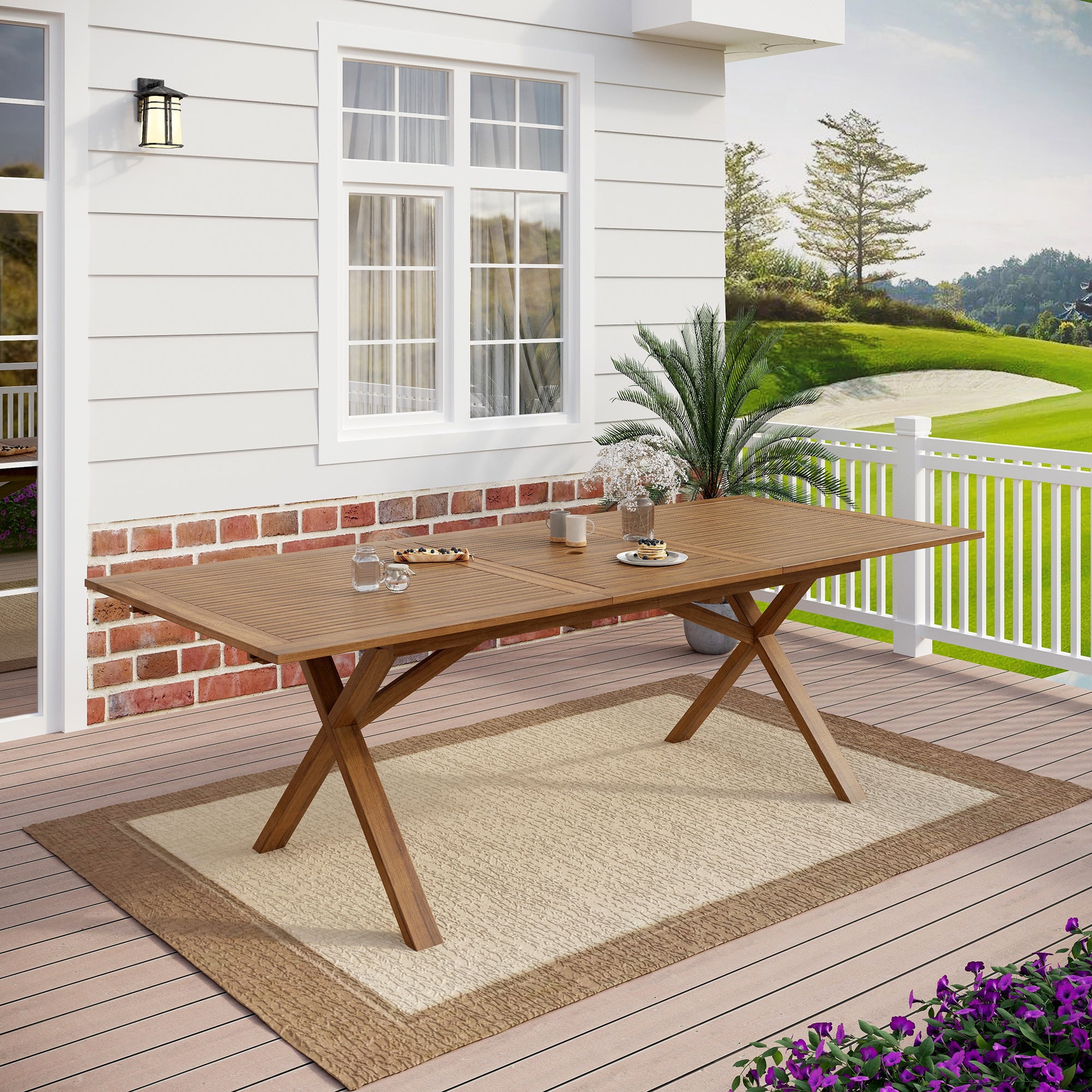 Summit Living 100% Acacia Wood Expandable Outdoor Dining Table, Patio ...