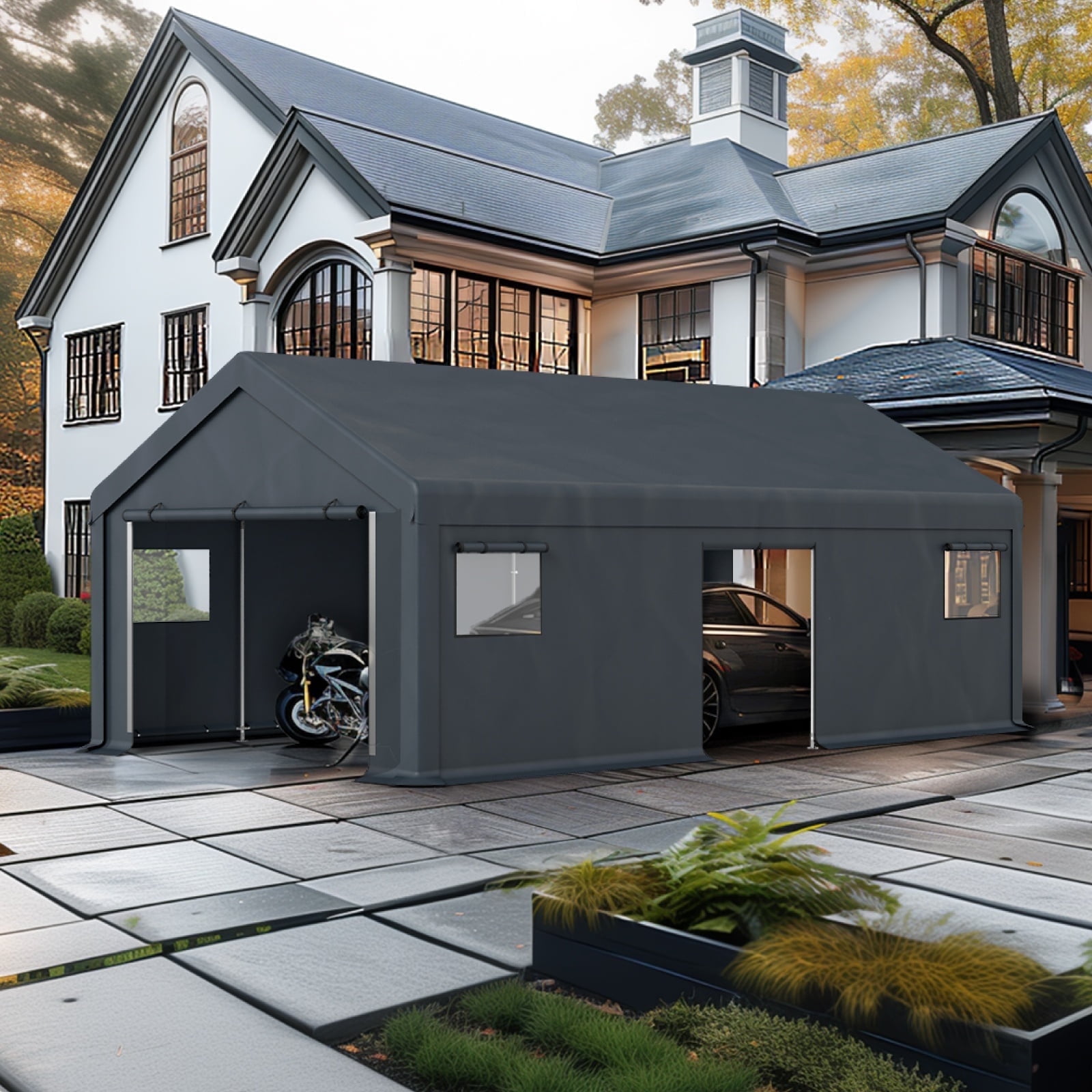 Summit Living 13' x 24' x 9.6' Portable Carport with Removable Sidewalls, Outdoor Storage ...