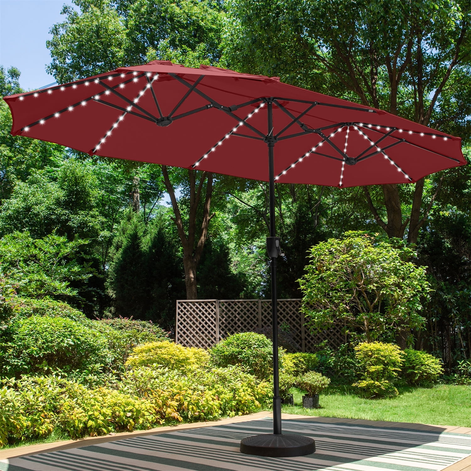 Summit Living 13ft Patio Umbrella with Solar LED, Double-Sided Outdoor ...