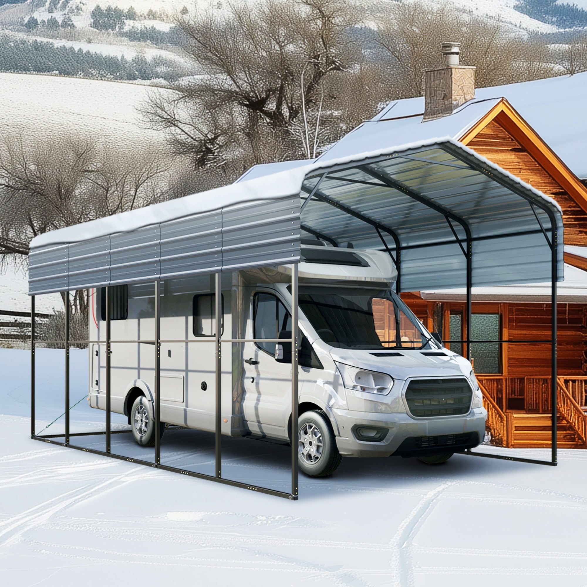Summit Living 14' x 25' Metal RV Carport with Galvanized Roof, Heavy ...