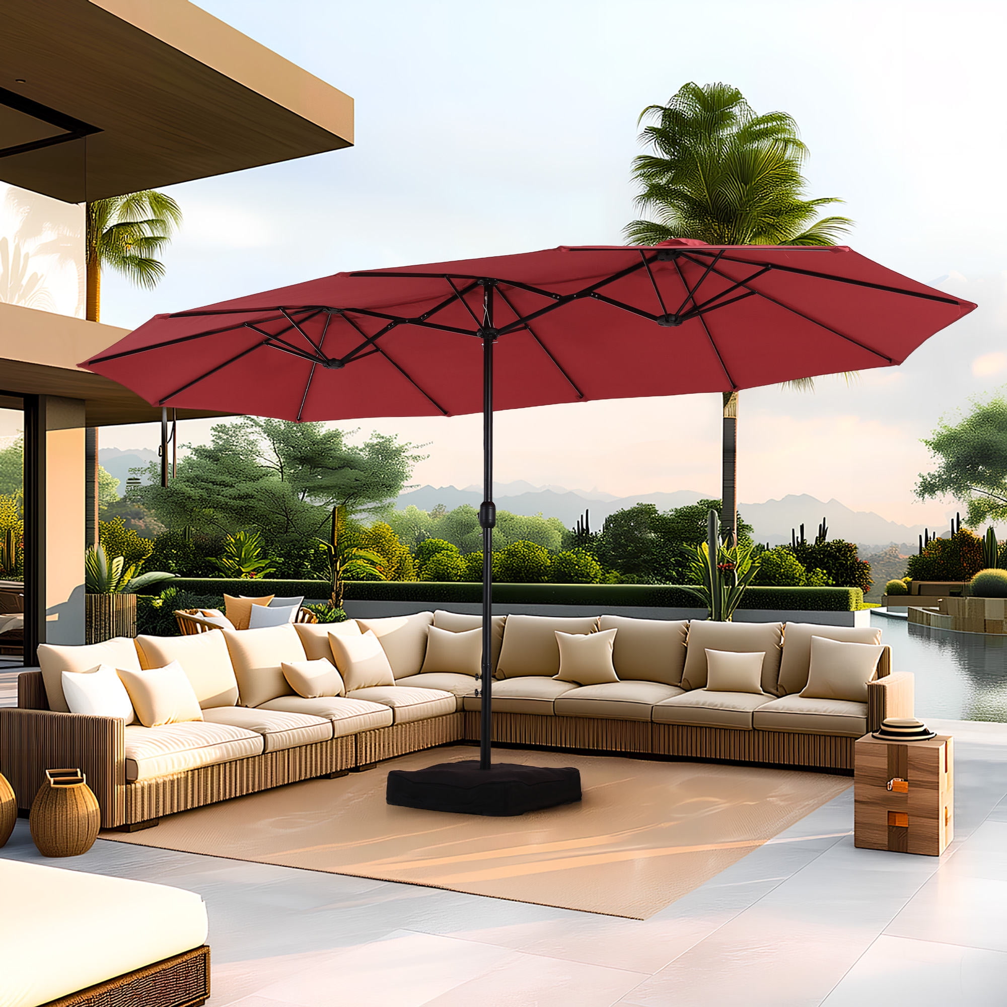 Summit Living 15 ft Large Patio Umbrella with Base (Included) Double ...
