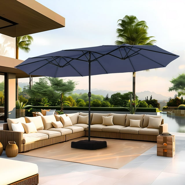 Summit Living 15 ft Large Patio Umbrella with Base (Included) Double ...