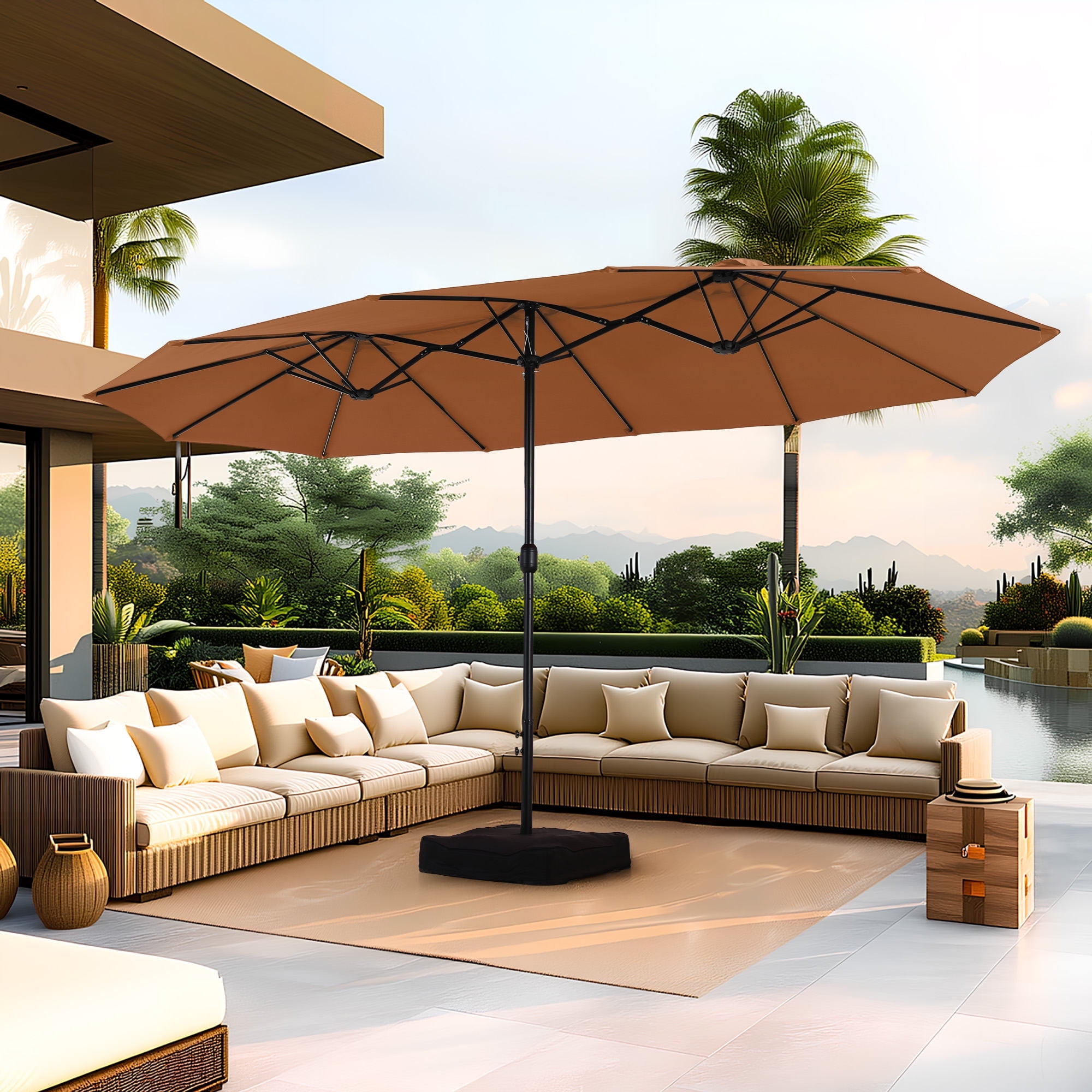 Summit Living 15 ft Large Patio Umbrella with Base (Included) Double ...