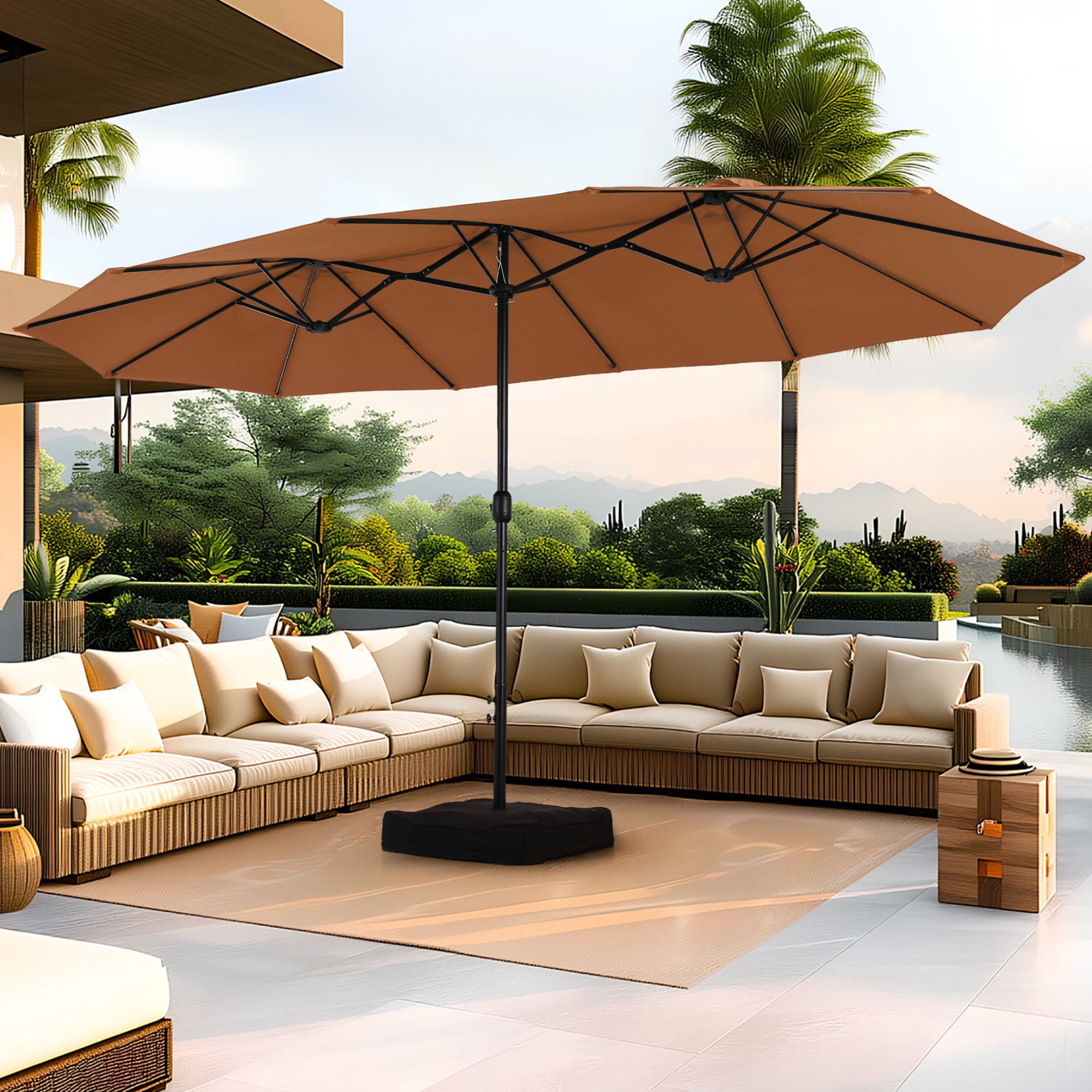 Summit Living 15 ft Large Patio Umbrella with Base (Included) Double ...